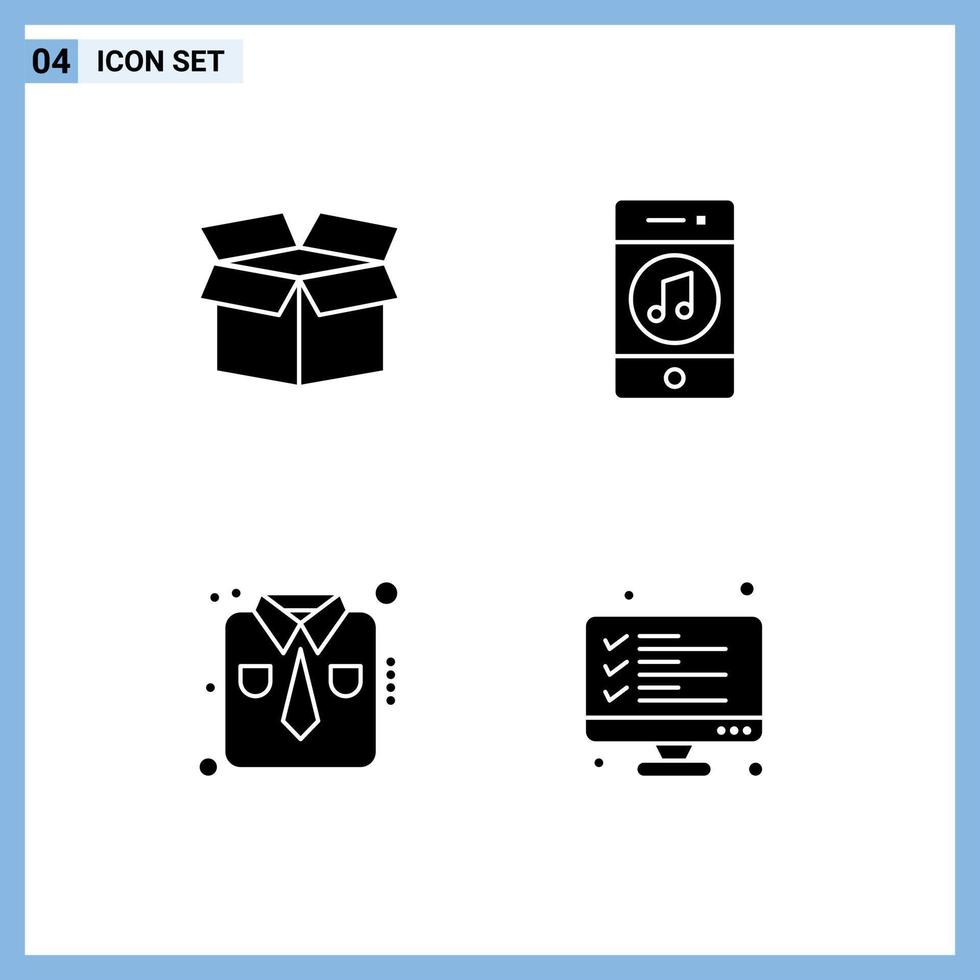 User Interface Pack of 4 Basic Solid Glyphs of box fashion communications player work wear ...
