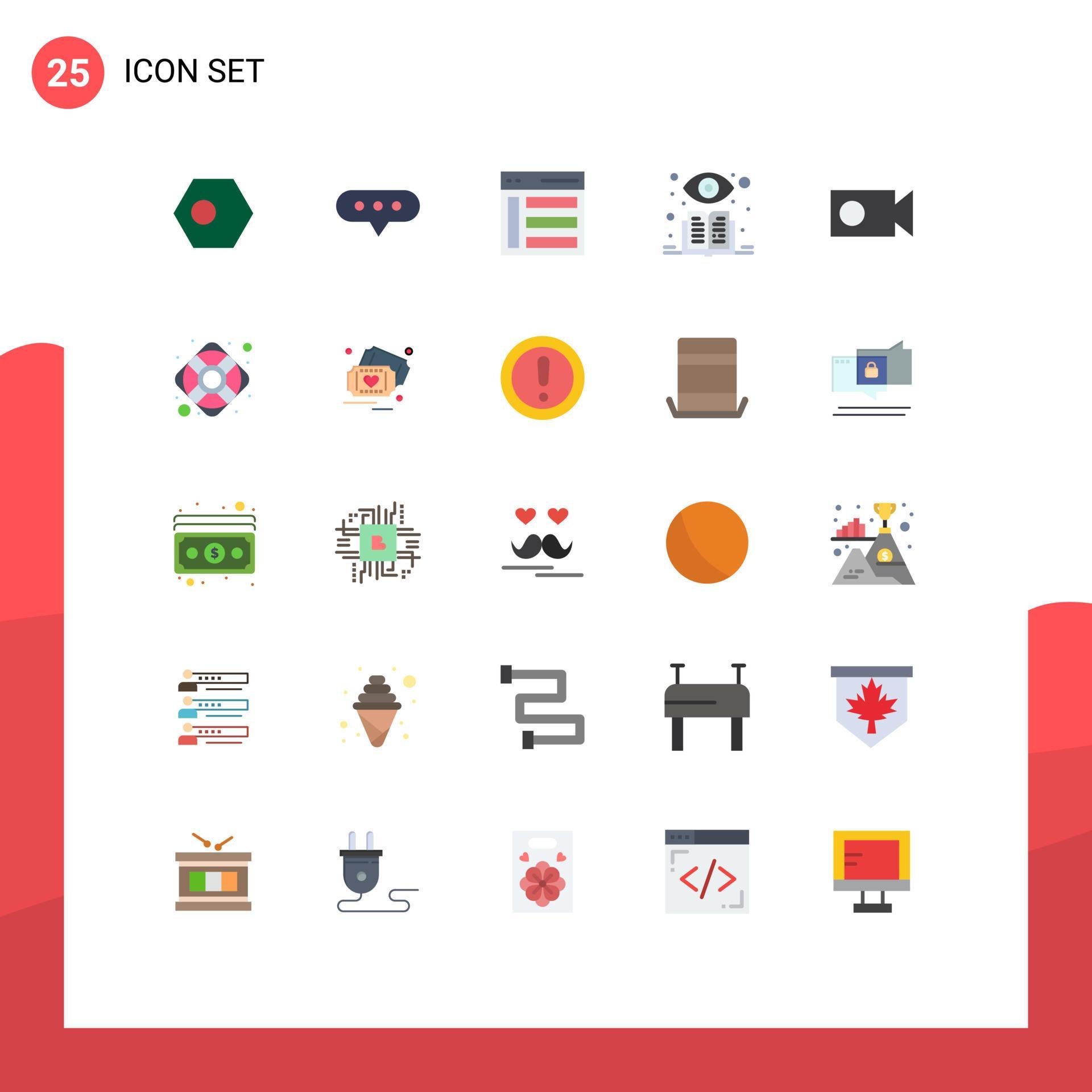 Universal Icon Symbols Group of 25 Modern Flat Colors of record ...