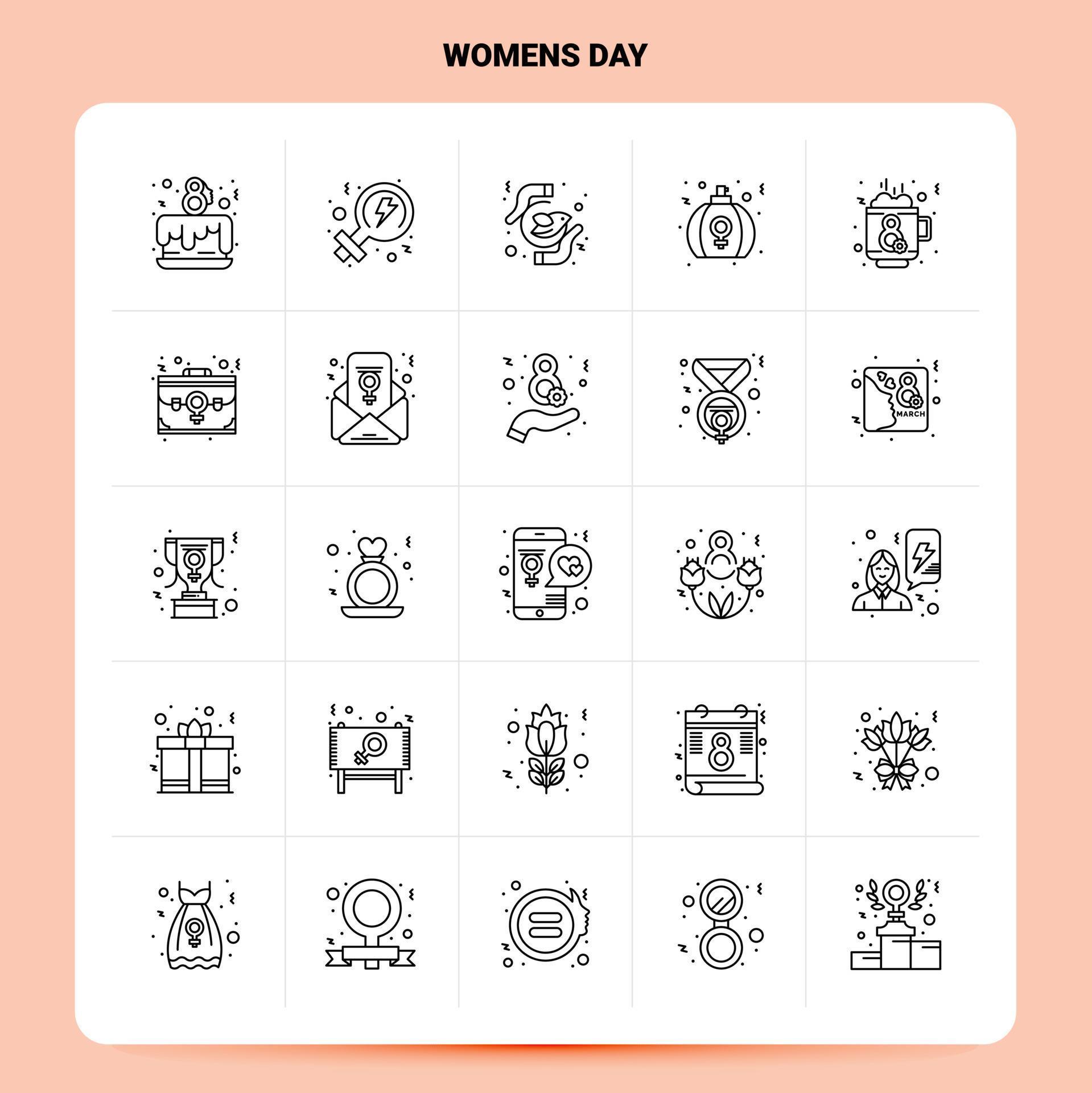 Outline 25 Womens Day Icon Set Vector Line Style Design Black Icons Set Linear Pictogram Pack