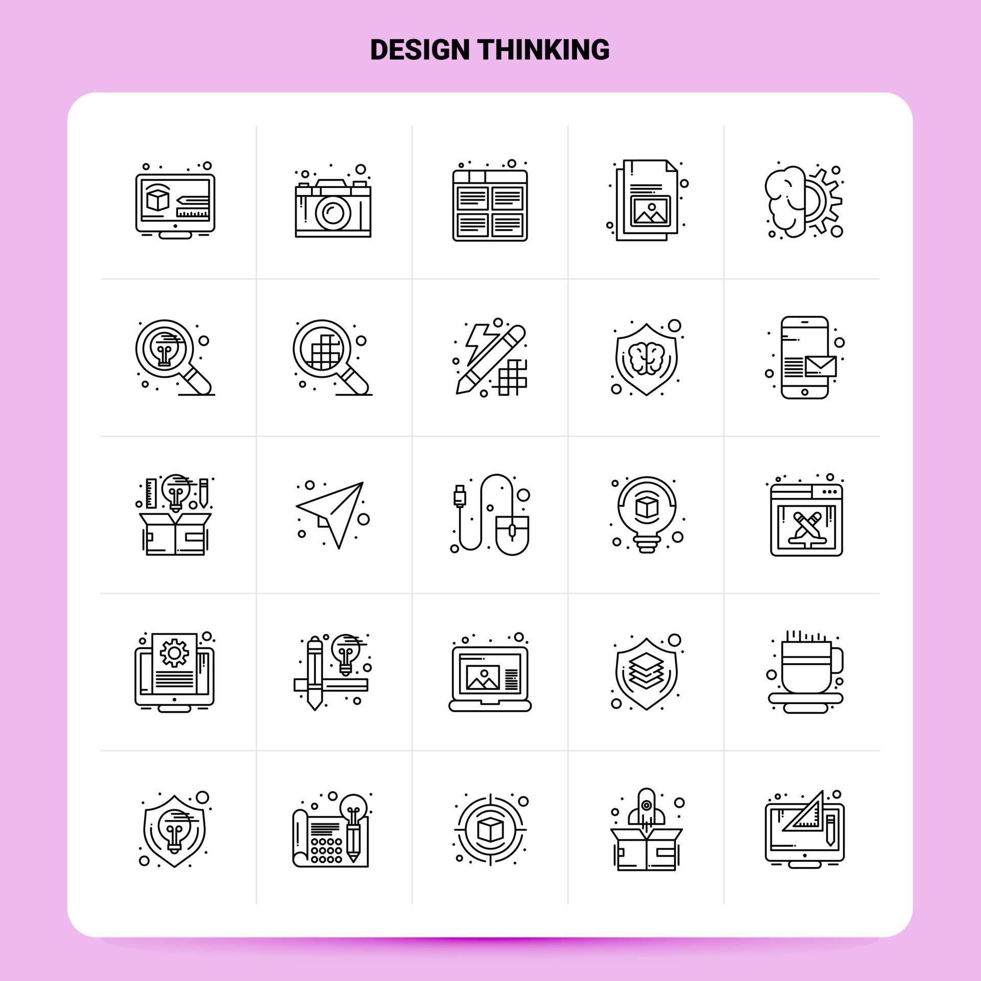 Outline 25 Design Thinking Icon Set Vector Line Style Design Black