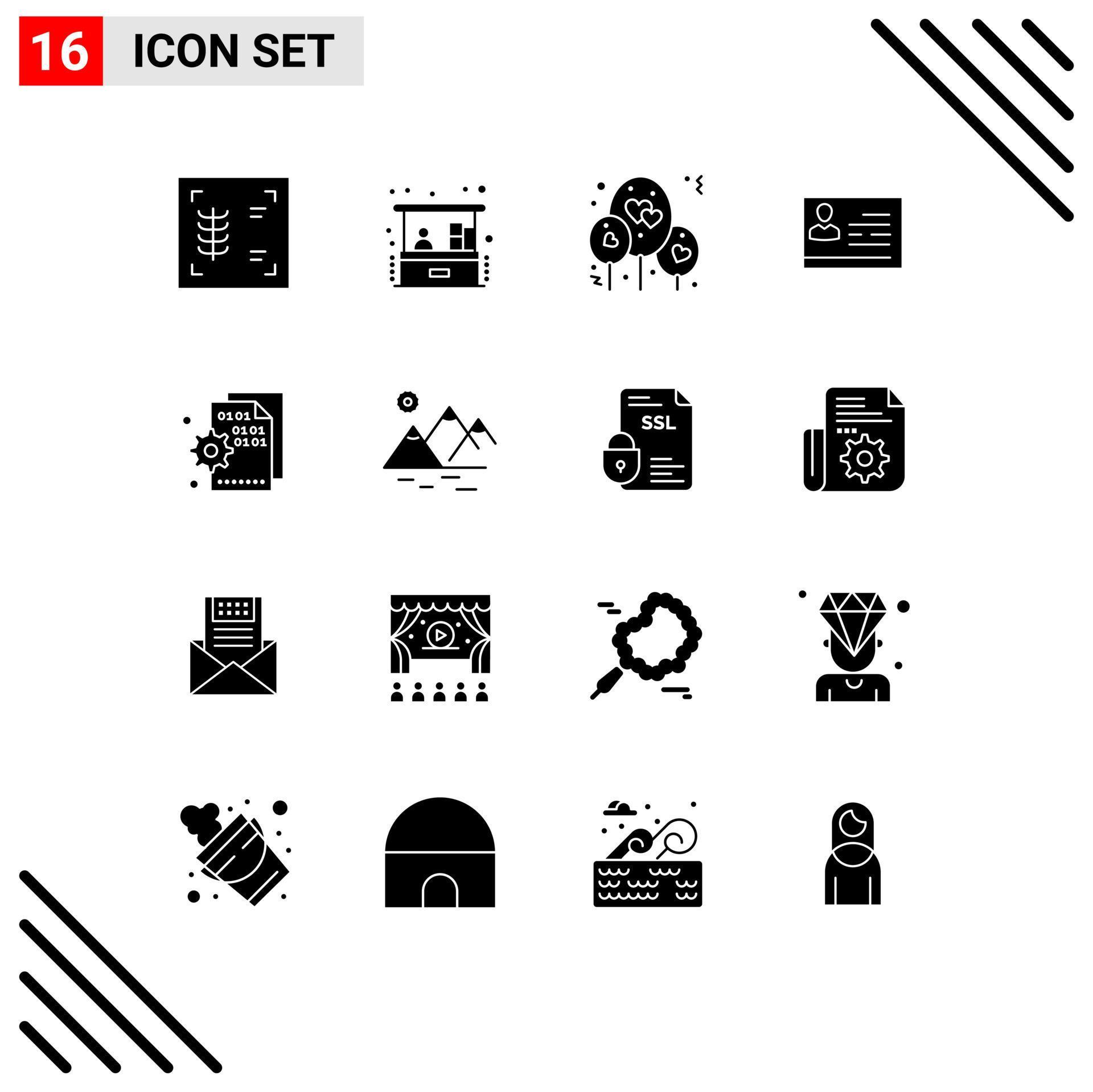 Group of 16 Solid Glyphs Signs and Symbols for code browser heart id ...