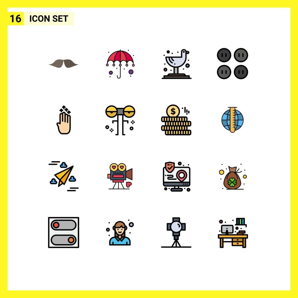 Set of 16 Modern UI Icons Symbols Signs for gesture finger umbrella clothing buttons Editable ...
