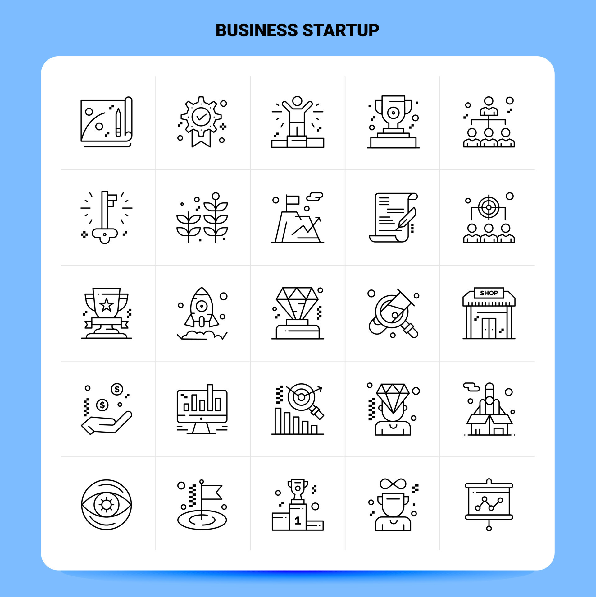 Outline 25 Business Startup Icon Set Vector Line Style Design Black