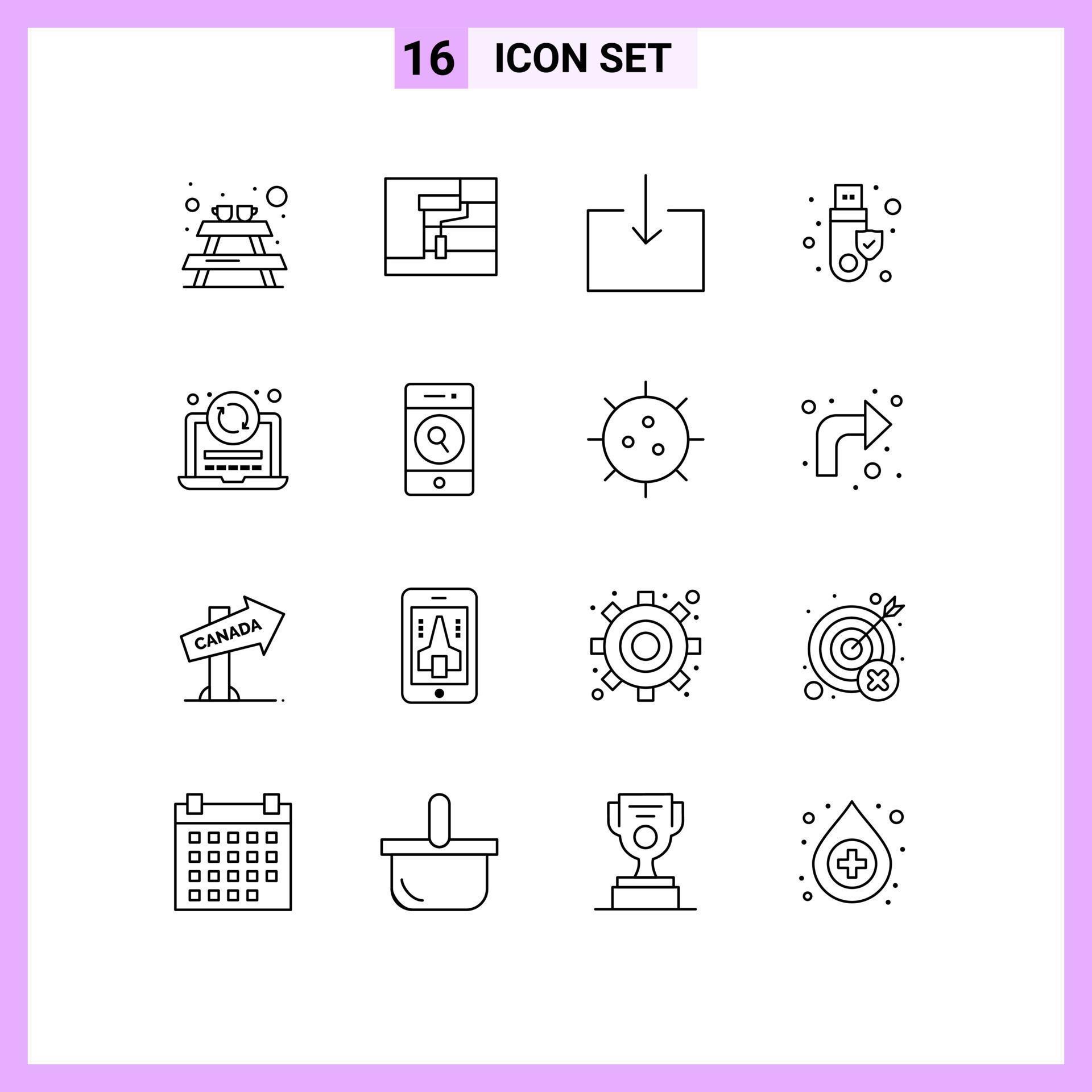 Modern Set of 16 Outlines Pictograph of coding refresh enter laptop token Editable Vector Design ...