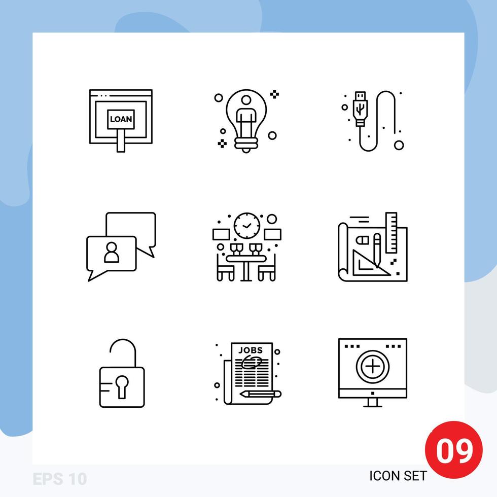 Modern Set Of 9 Outlines And Symbols Such As User Chat Man Chatting Usb Editable Vector Design