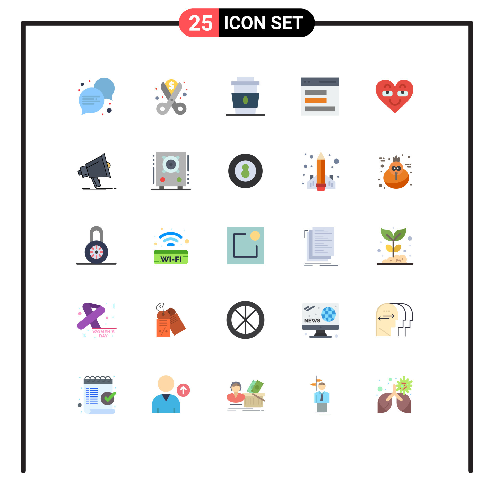 Pack of 25 Modern Flat Colors Signs and Symbols for Web Print Media ...