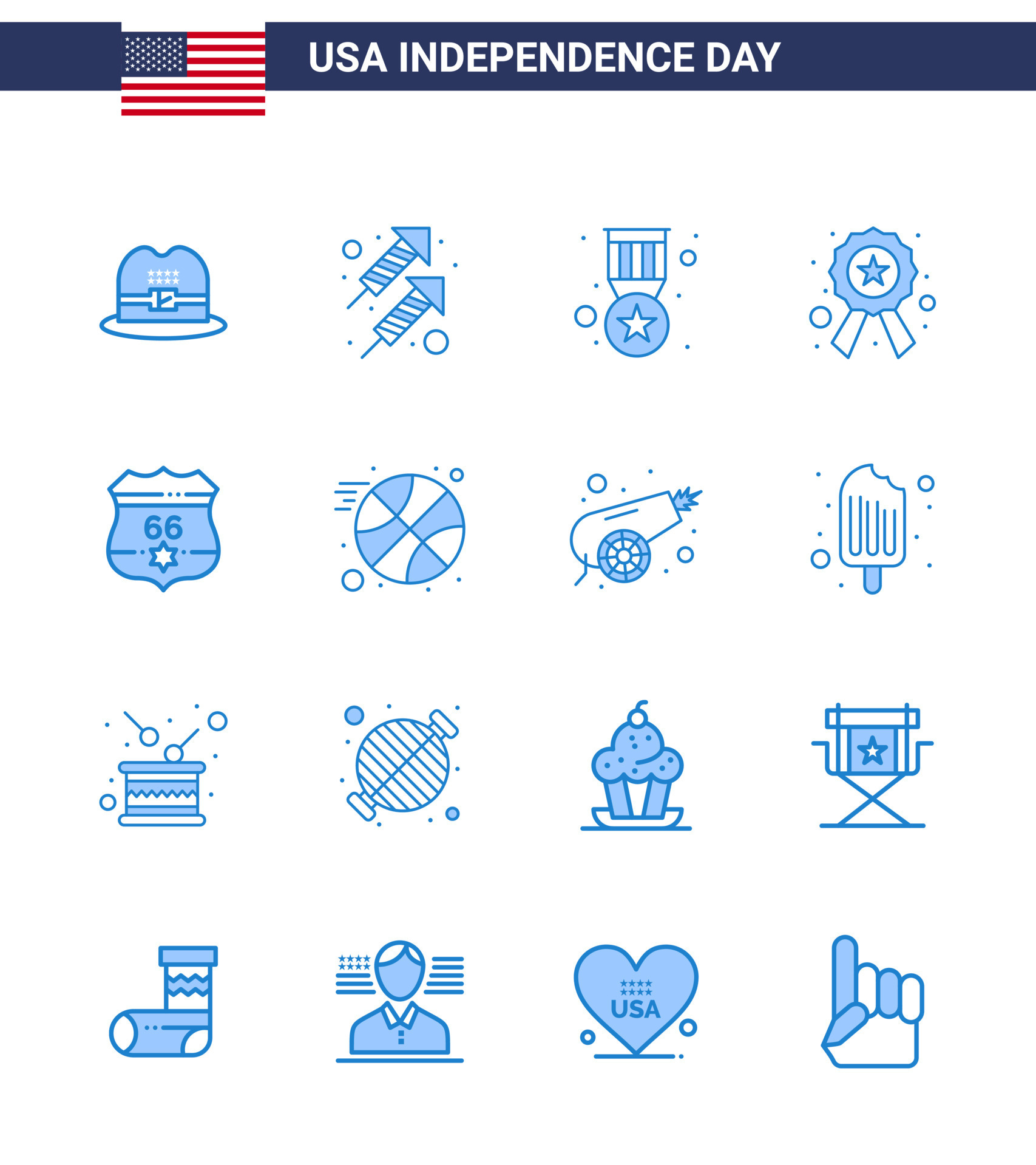 16 Estados Unidos Signos Azules Celebración Del Día De La Independencia Símbolos De Estados