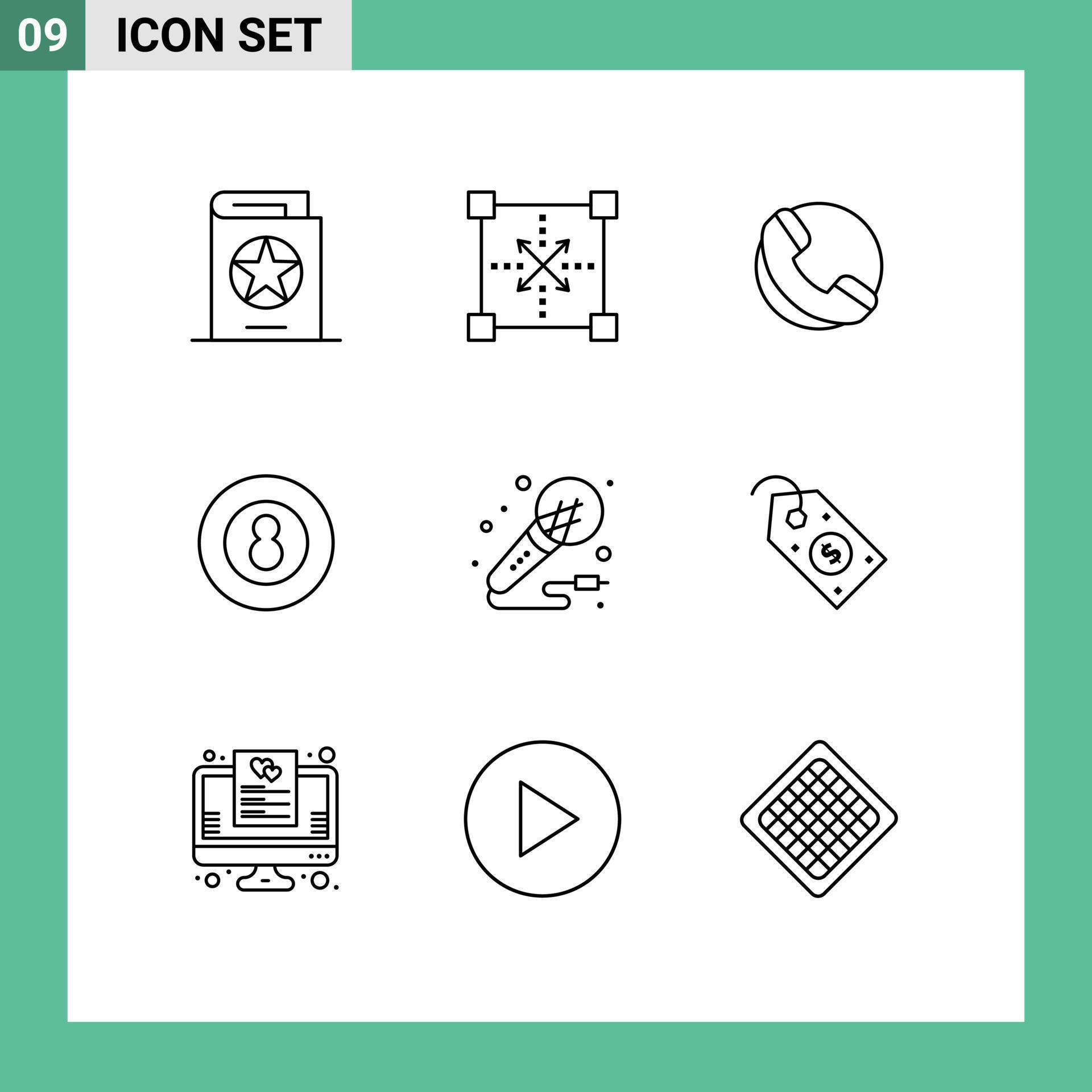 Set Of 9 Vector Outlines On Grid For Pool Ball Programing Ball Shop Editable Vector Design