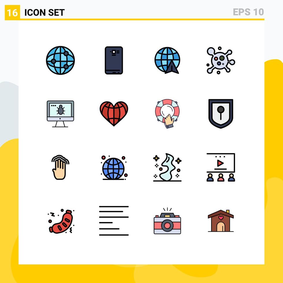 Editable Vector Line Pack Of 16 Simple Flat Color Filled Lines Of Security Bug Arrow Monitor