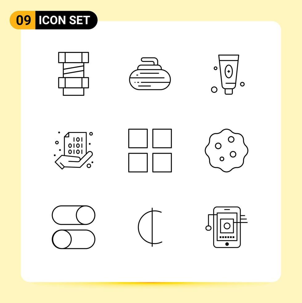 Pictogram Set Of 9 Simple Outlines Of Layout Coding Cosmetic Hand Binary Editable Vector Design