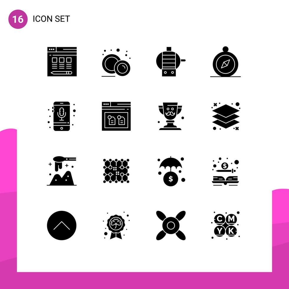 Set of 16 Modern UI Icons Symbols Signs for archive recording engine phone device Editable ...