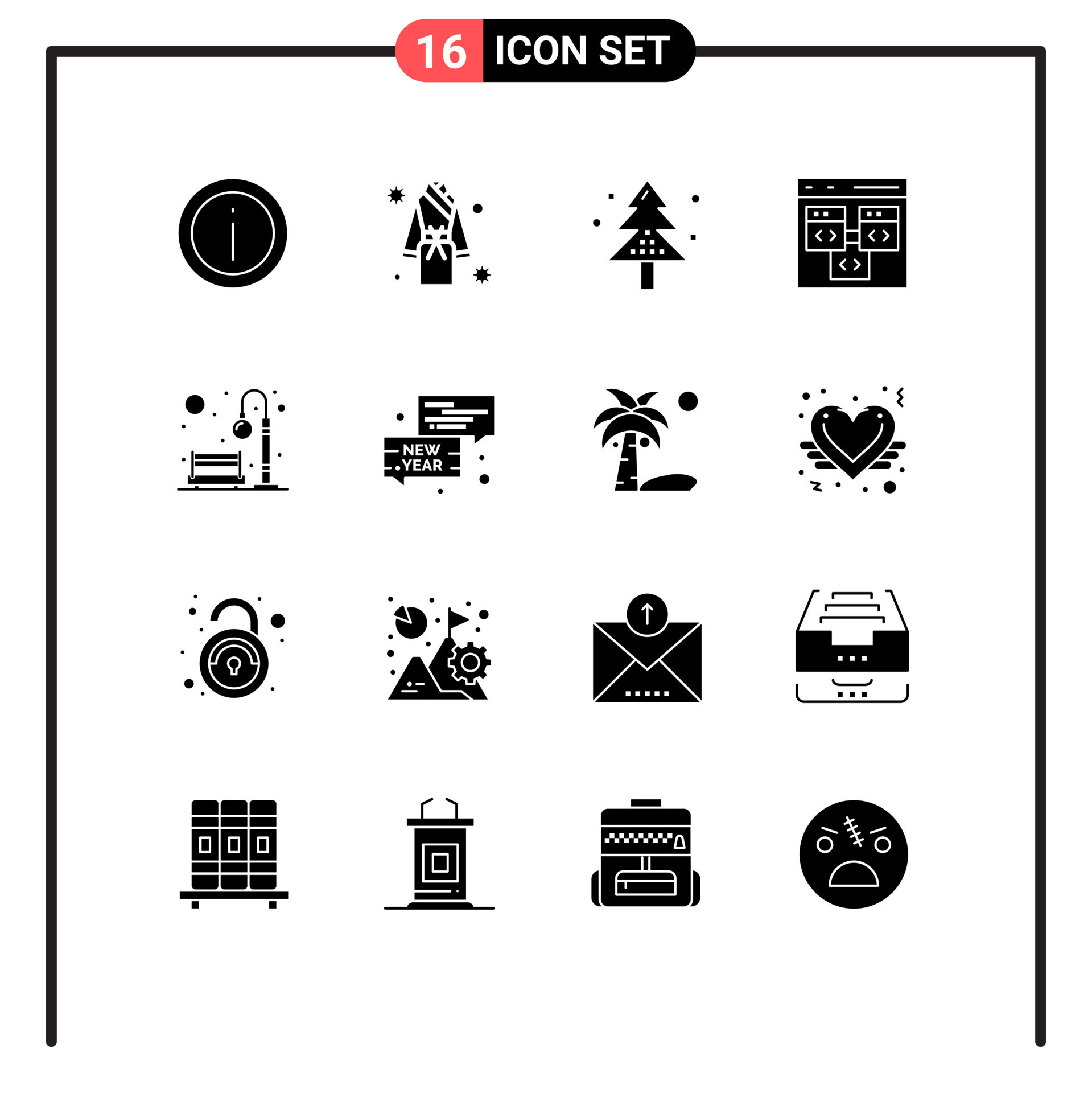 16 Thematic Vector Solid Glyphs And Editable Symbols Of Coding App Shower Tree Event Editable