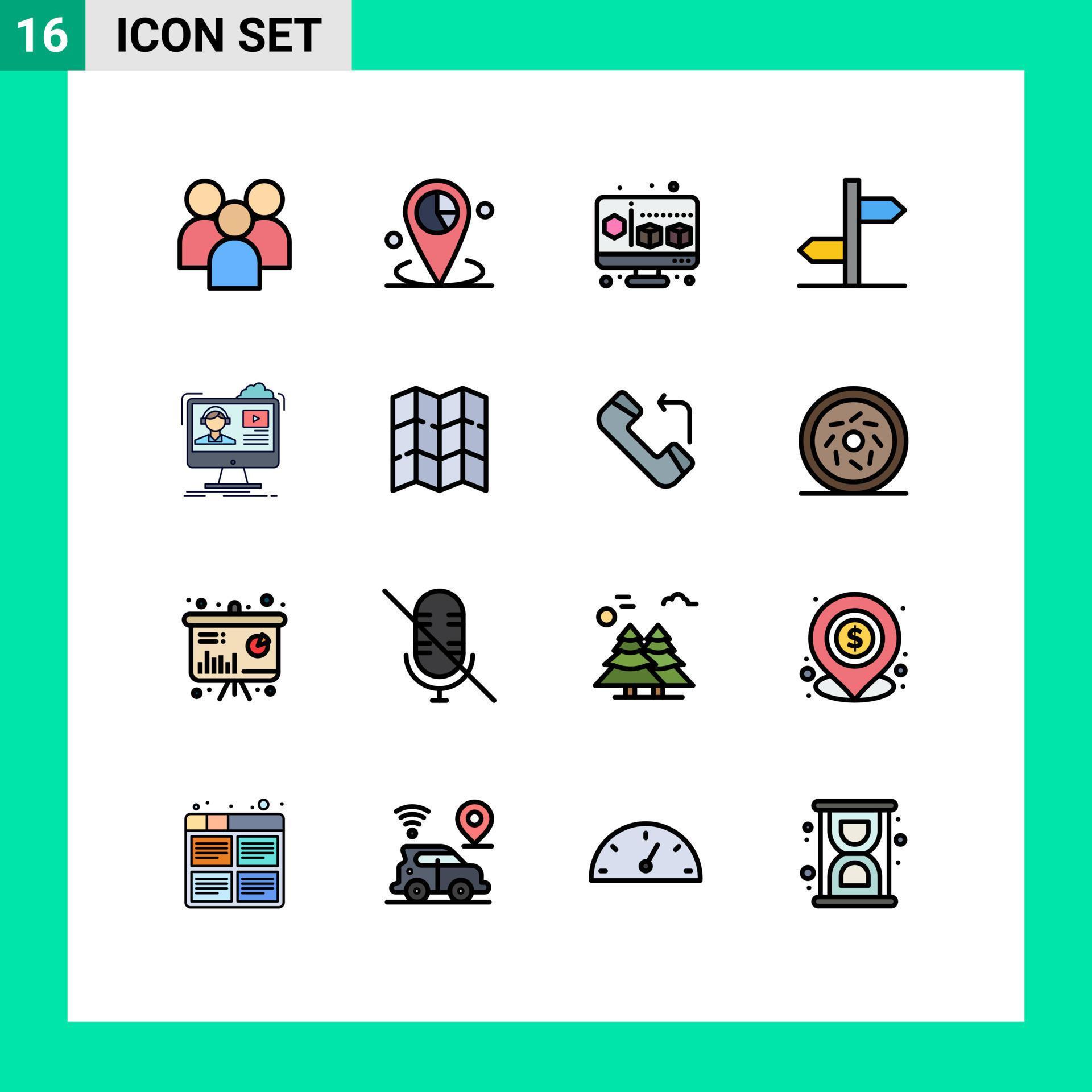 16 Thematic Vector Flat Color Filled Lines And Editable Symbols Of Tutorials Board Place