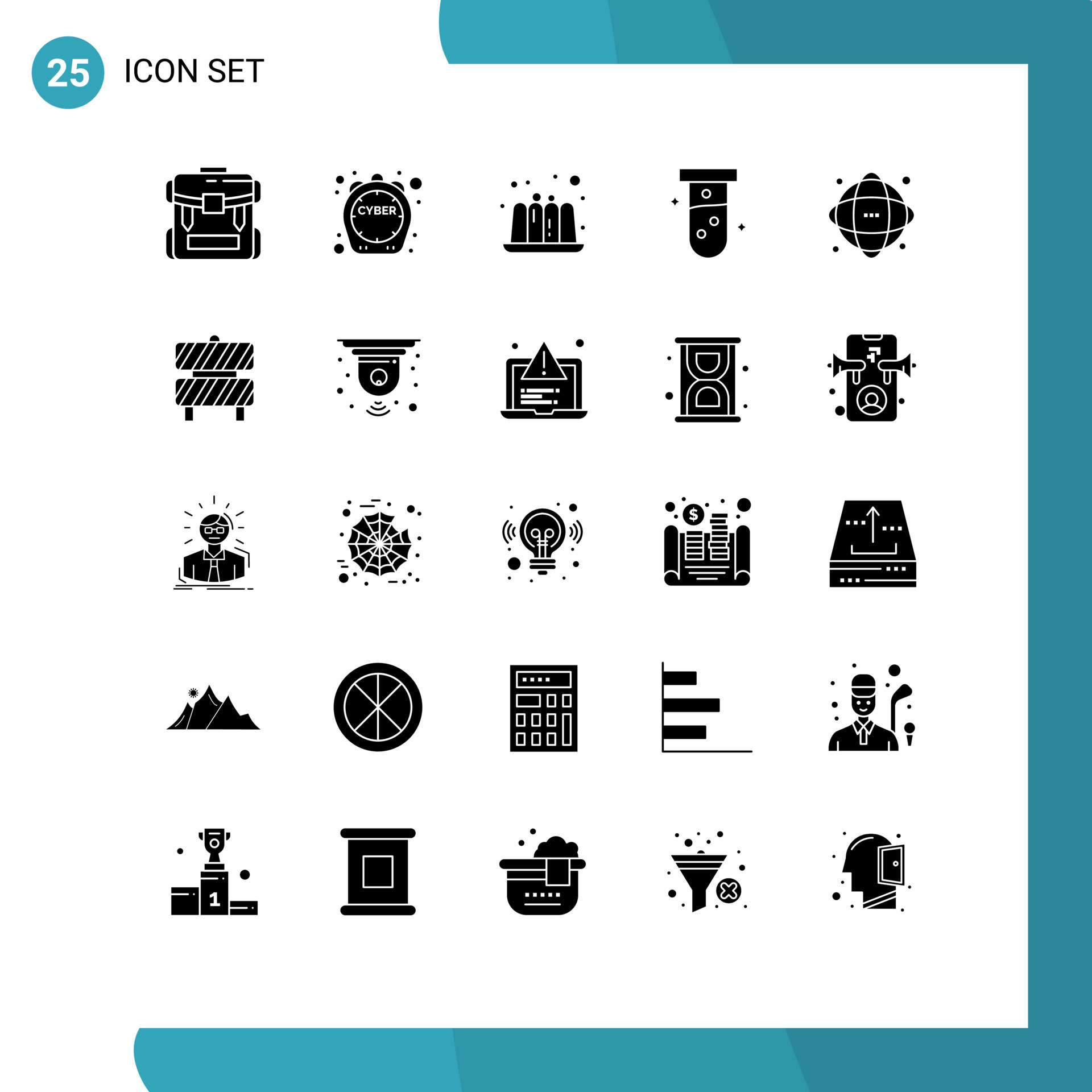 Set Of 25 Vector Solid Glyphs On Grid For Database Lab Offer Test Tube Editable Vector Design