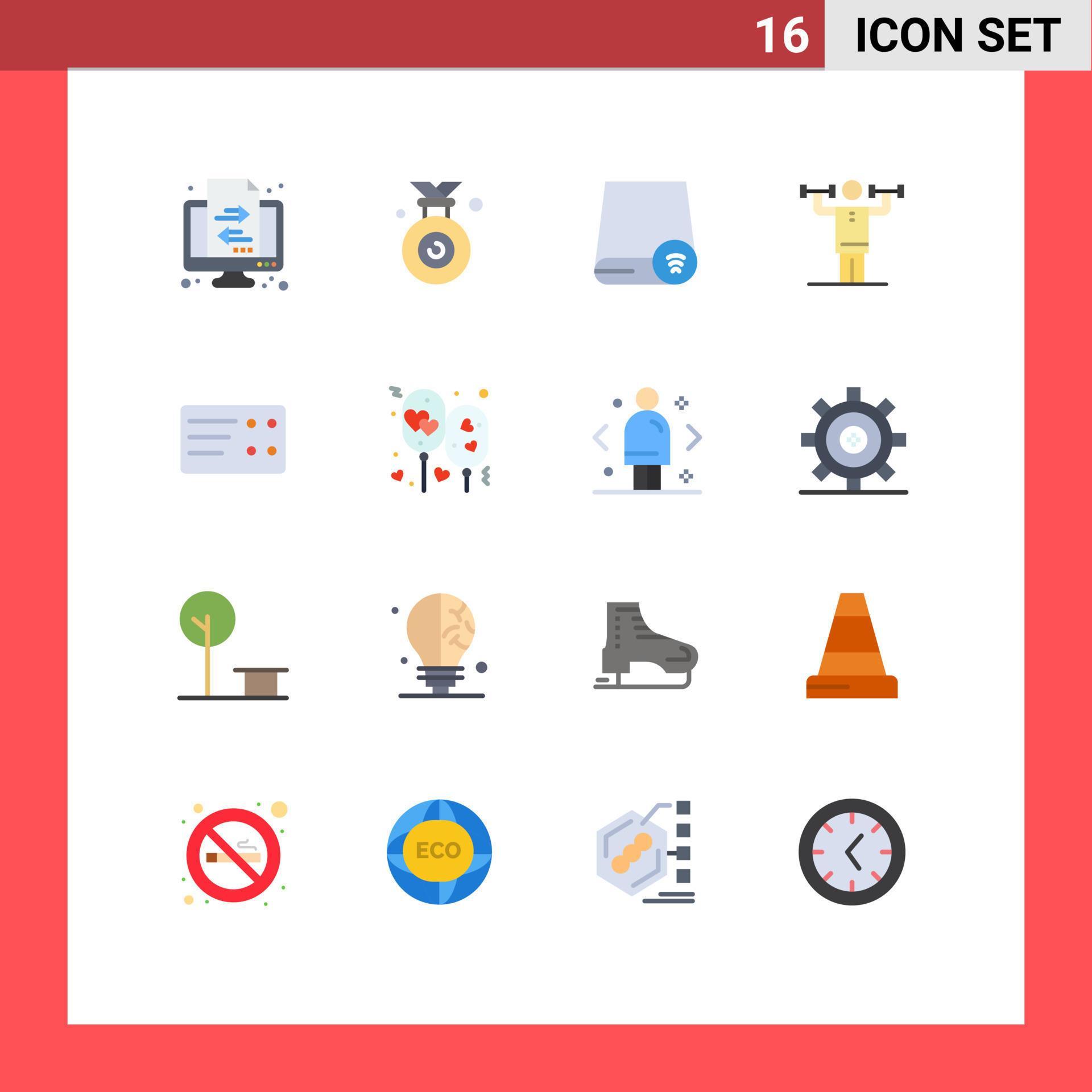 Set of 16 Modern UI Icons Symbols Signs for strength human computers discipline hardware ...