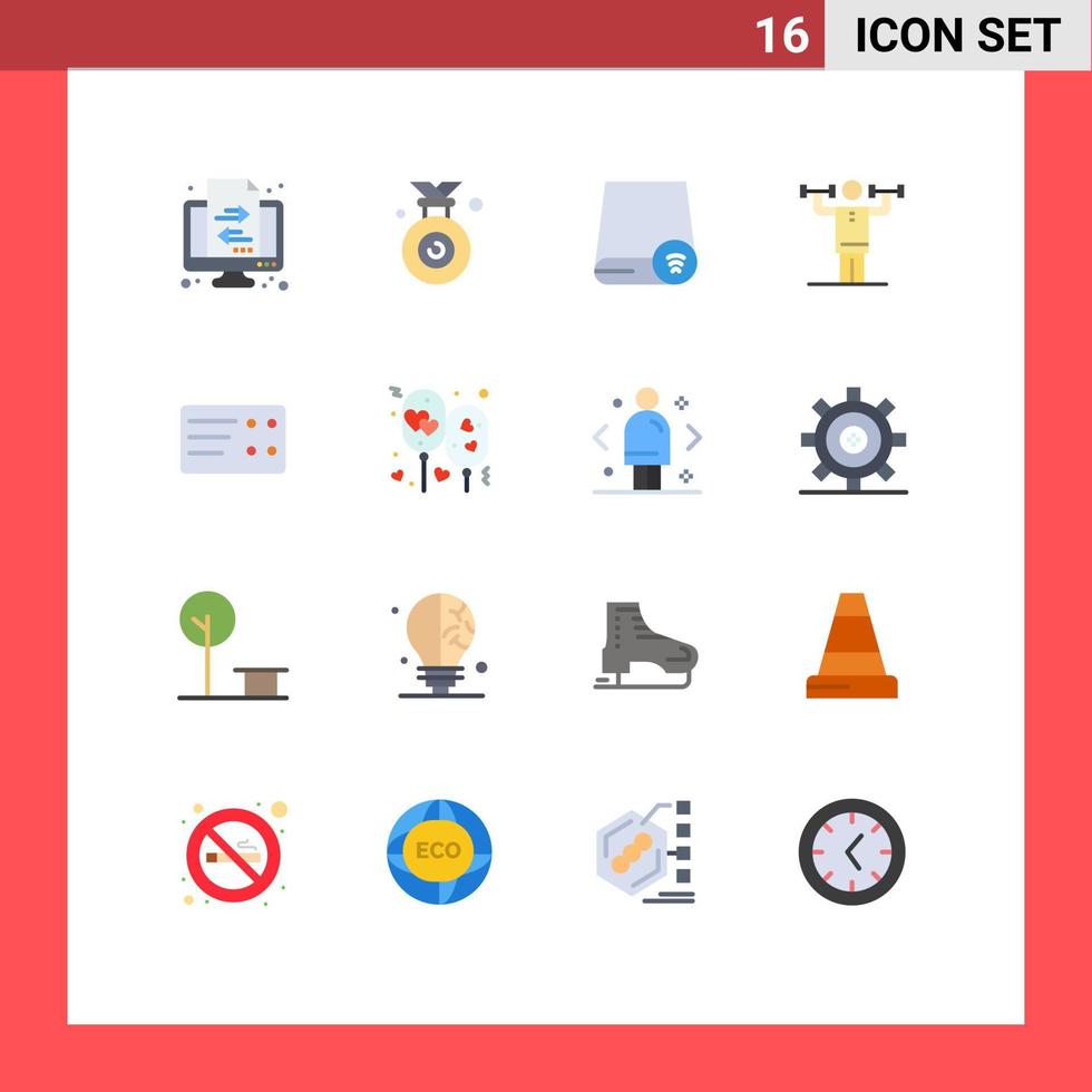 Set of 16 Modern UI Icons Symbols Signs for strength human computers discipline hardware ...