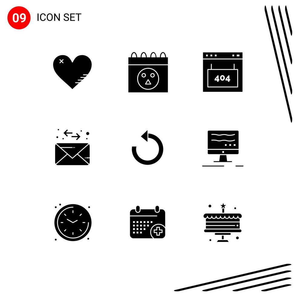 Group of 9 Solid Glyphs Signs and Symbols for reload message browser ...