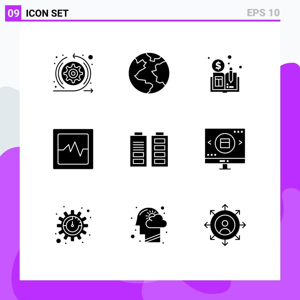 Group of 9 Solid Glyphs Signs and Symbols for magnifying full ...