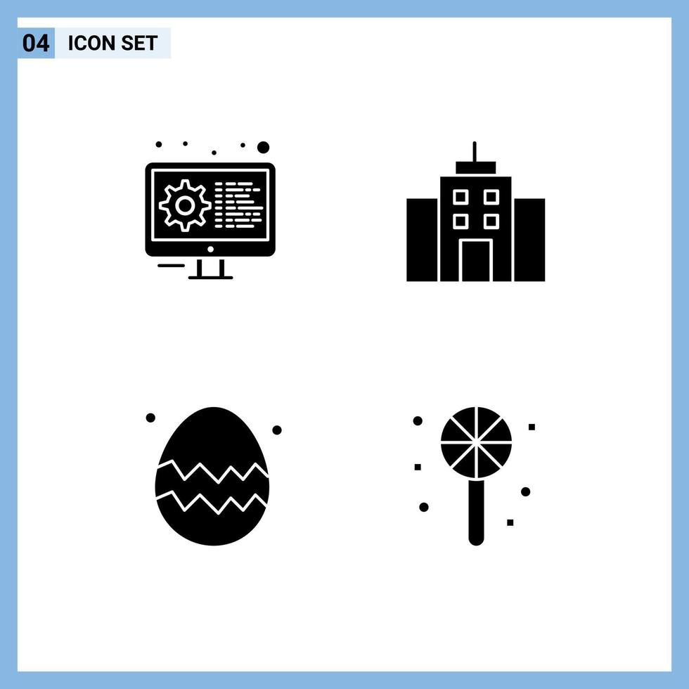 Modern Set of 4 Solid Glyphs Pictograph of coding egg settings office thanksgiving day Editable ...