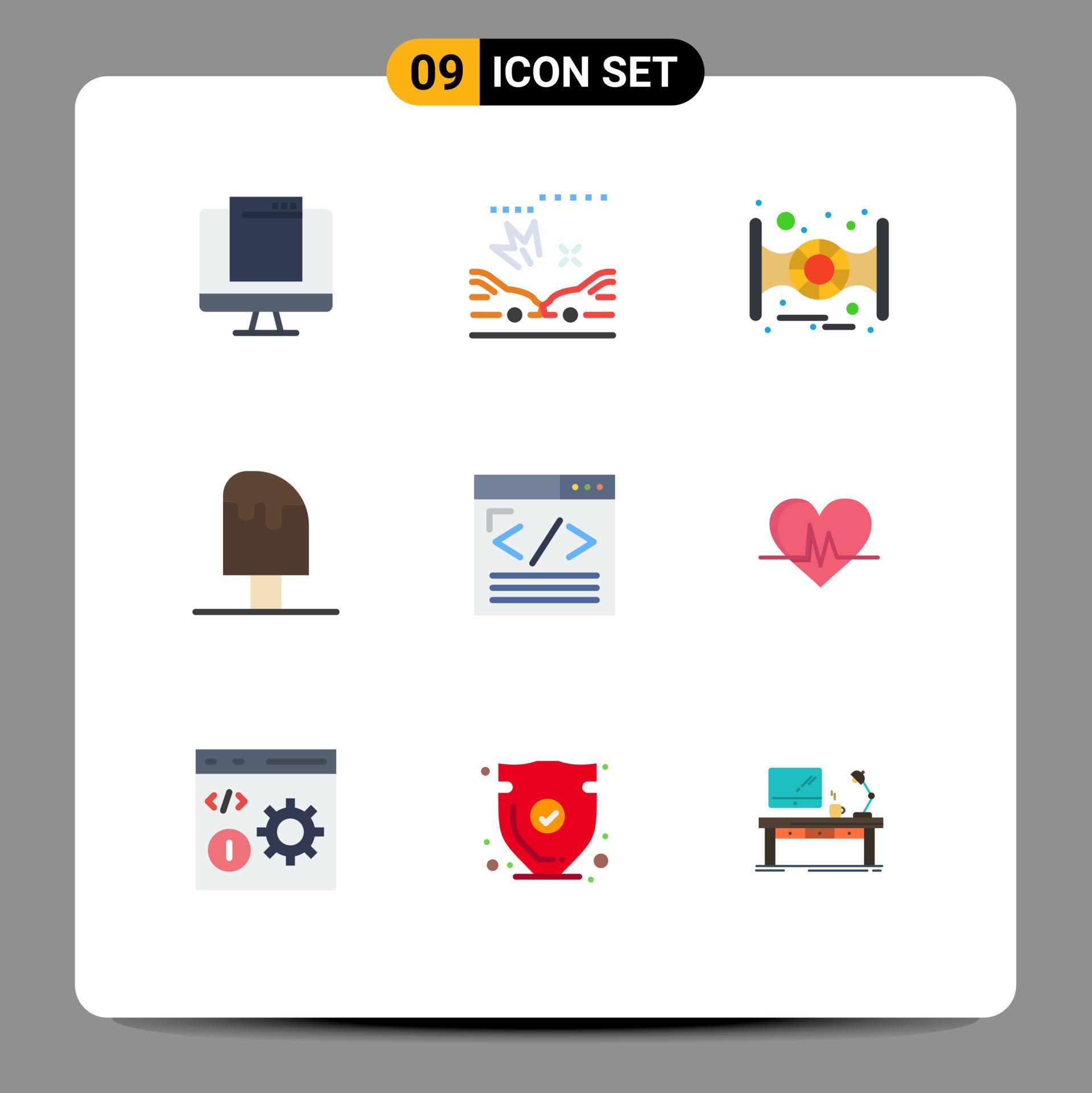 Pictogram Set of 9 Simple Flat Colors of coding ice space food cool ...