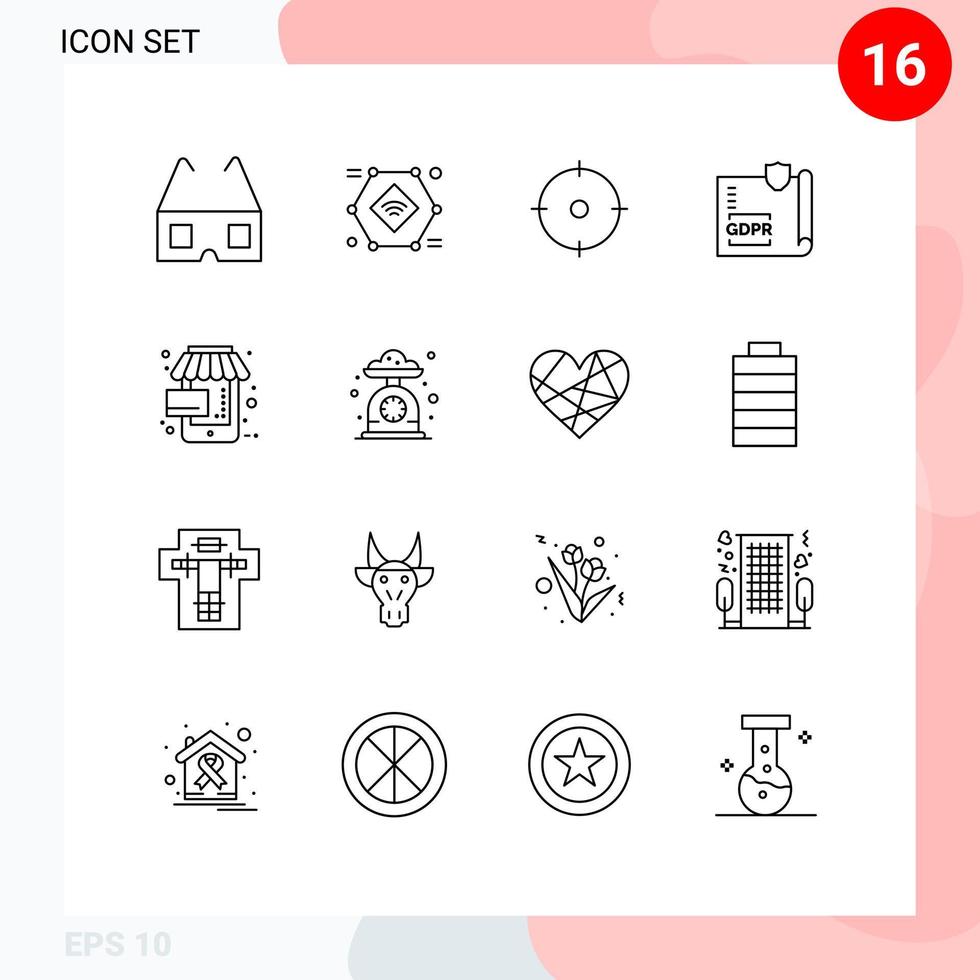 Stock Vector Icon Pack of 16 Line Signs and Symbols for sale page ...