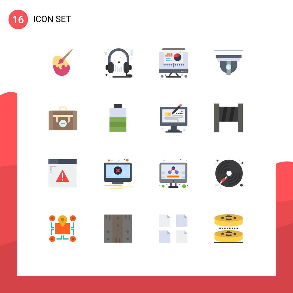 16 User Interface Flat Color Pack Of Modern Signs And Symbols Of Camping Cam Microphone Secure