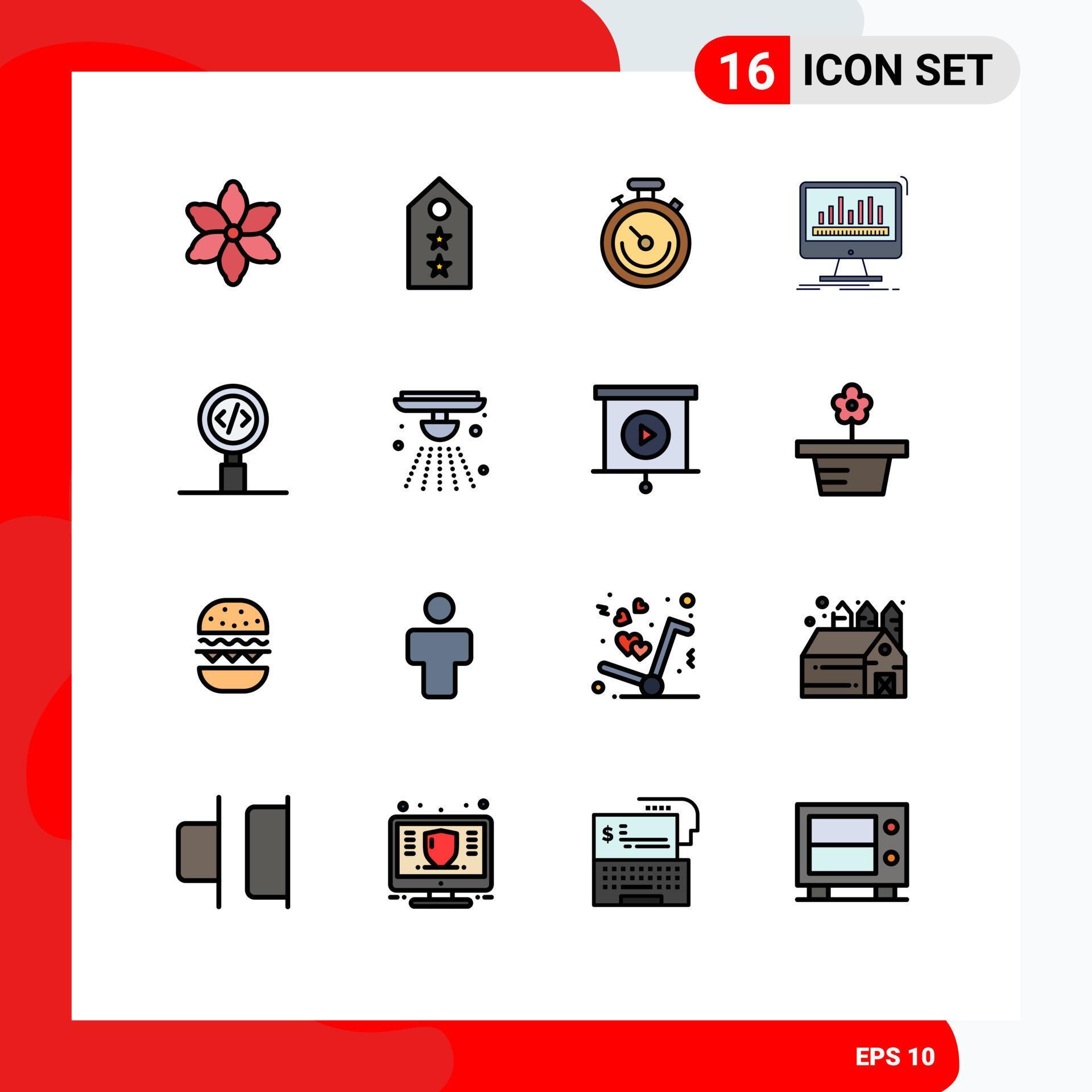 Editable Vector Line Pack Of 16 Simple Flat Color Filled Lines Of Code