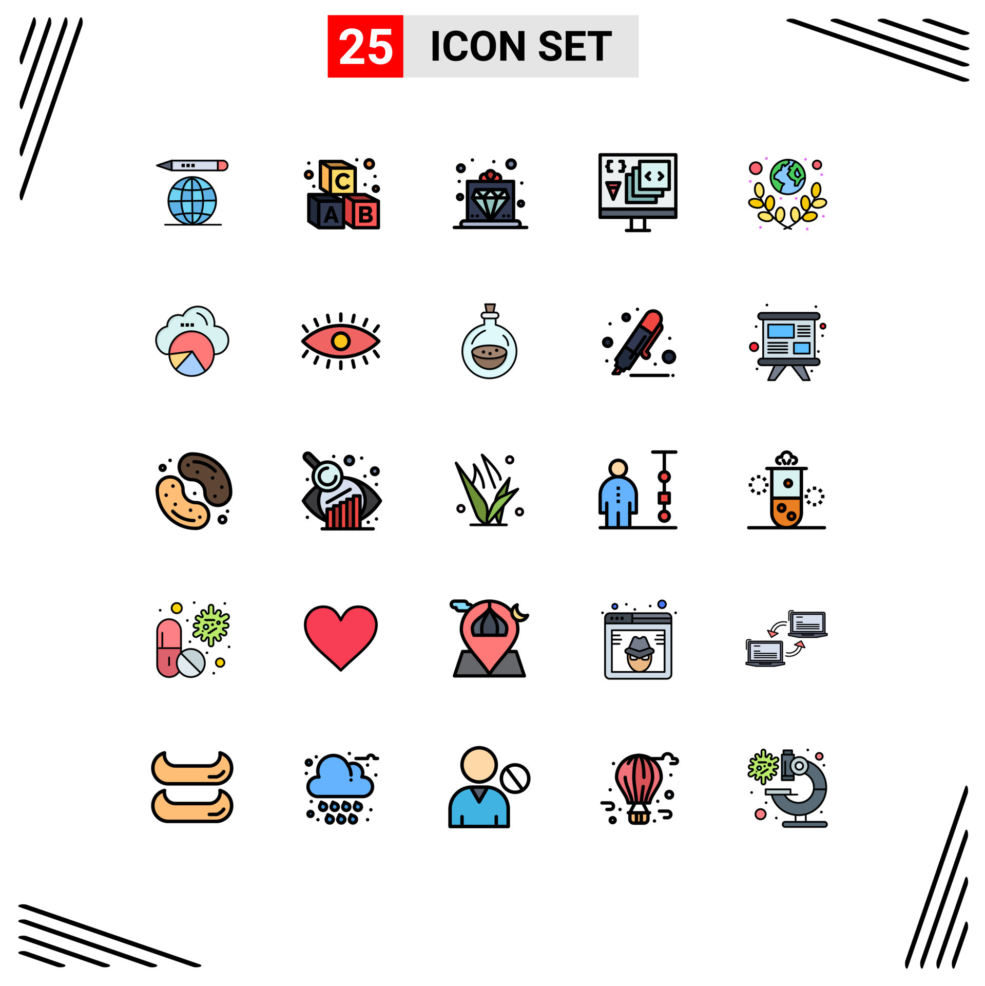 Stock Vector Icon Pack of 25 Line Signs and Symbols for green ...