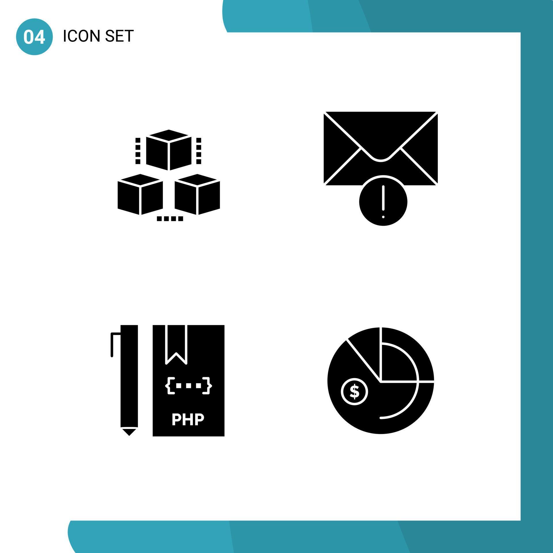 Modern Set of 4 Solid Glyphs and symbols such as box development ...