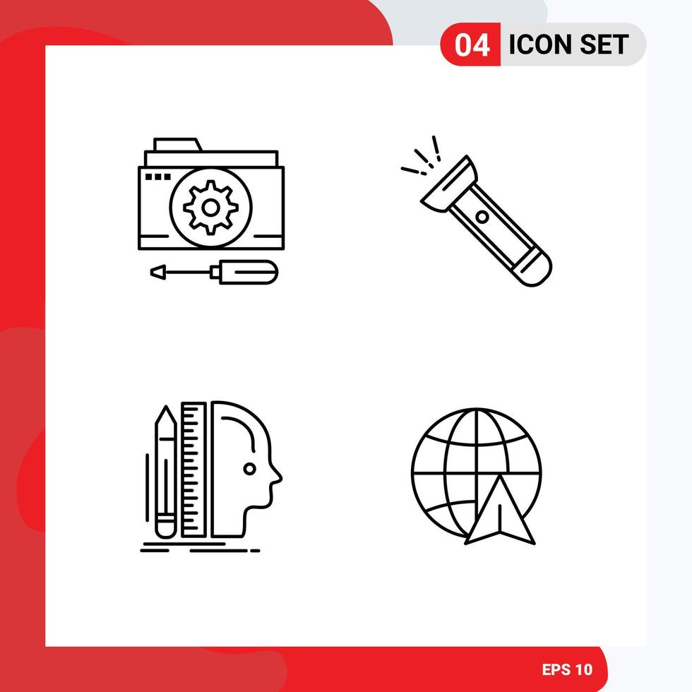 Modern Set Of 4 Filledline Flat Colors And Symbols Such As Configuration Hiking Setting Light