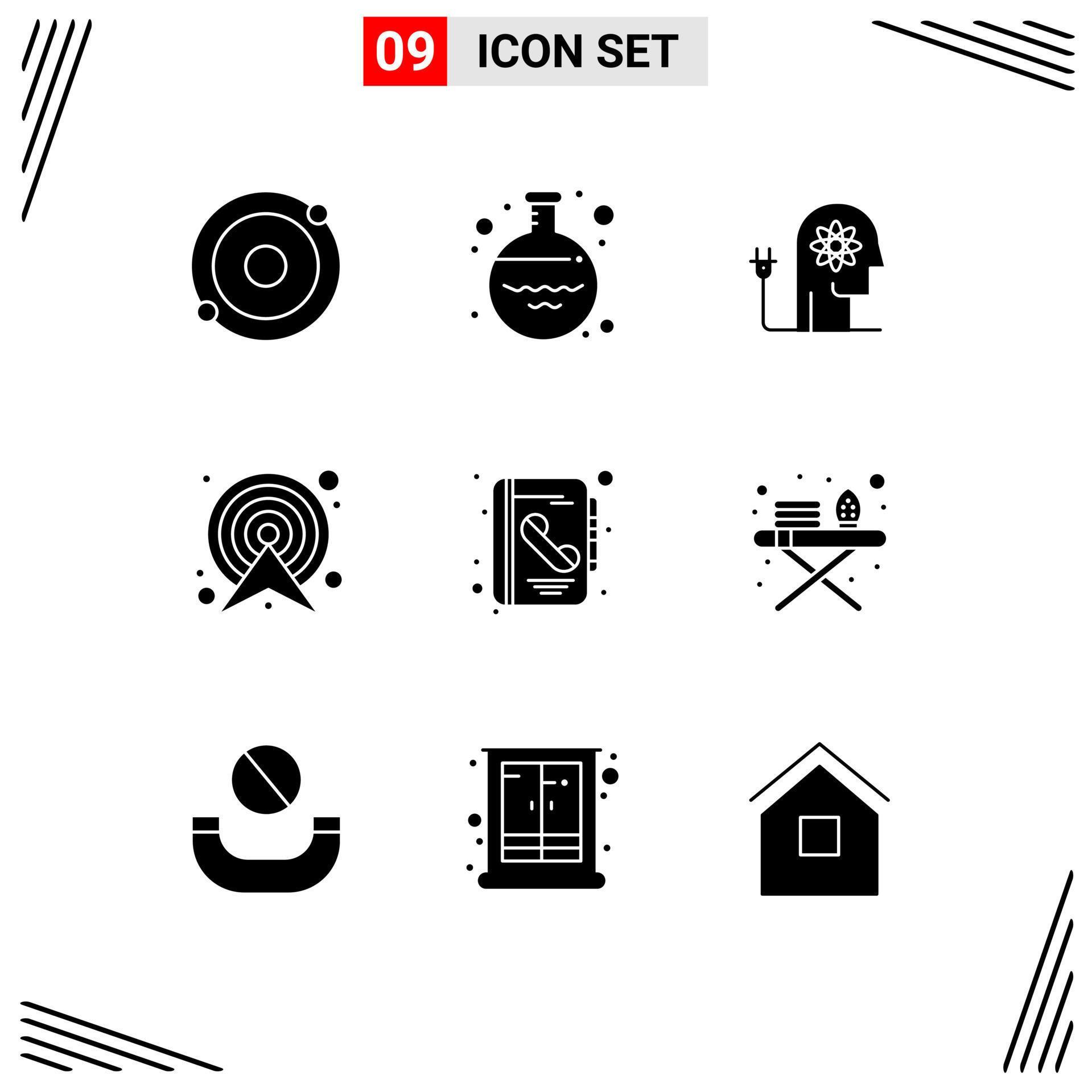 Mobile Interface Solid Glyph Set of 9 Pictograms of address map ability direction arrow Editable ...
