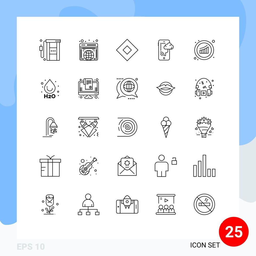 Mobile Interface Line Set of 25 Pictograms of graph mobile website connection symbols Editable ...