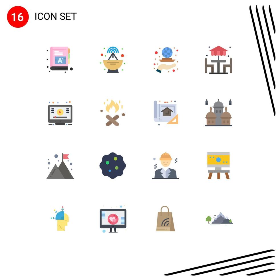 User Interface Pack Of 16 Basic Flat Colors Of Online Furniture Grid Dinner Beach Editable Pack