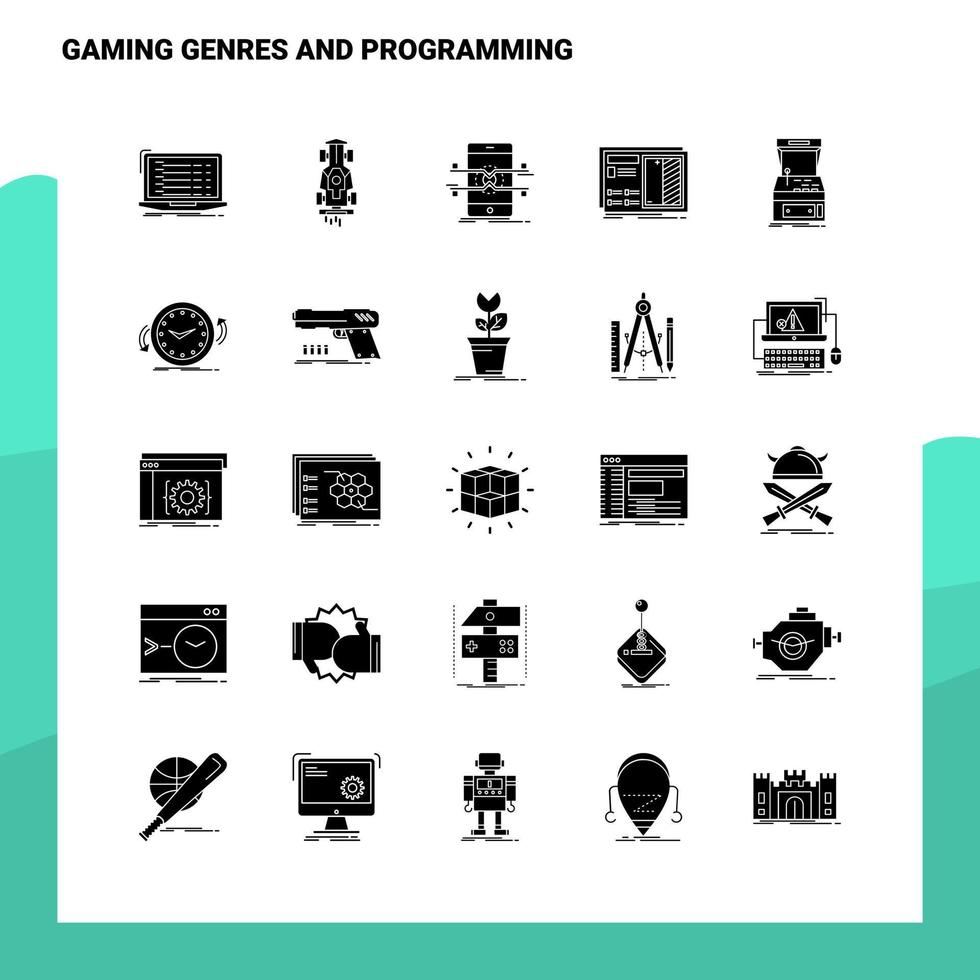 25 Gaming Genres And Programming Icon set Solid Glyph Icon Vector ...
