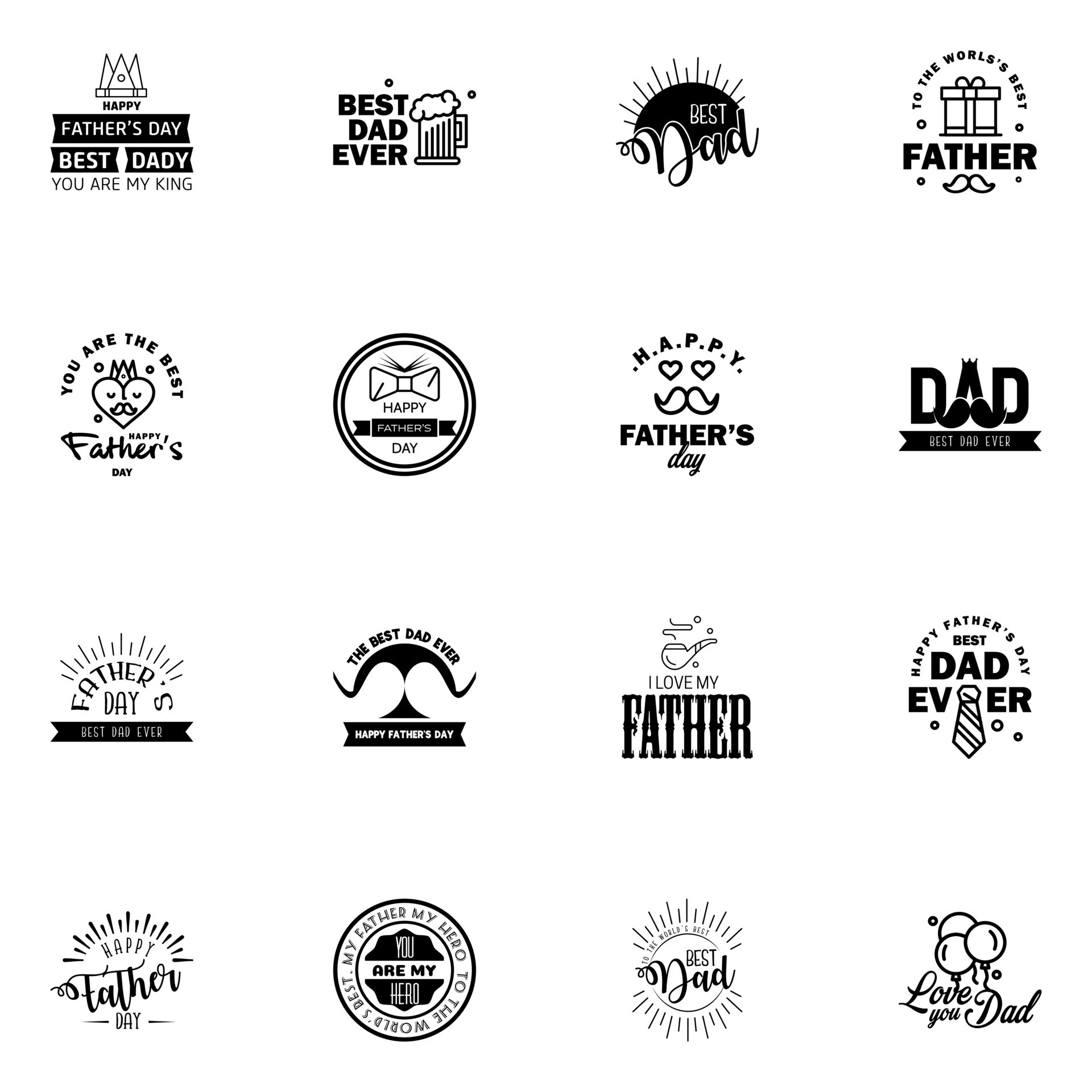 Happy Fathers Day Vector Hand Lettering 16 Black Calligraphy Illustration For Greeting Card