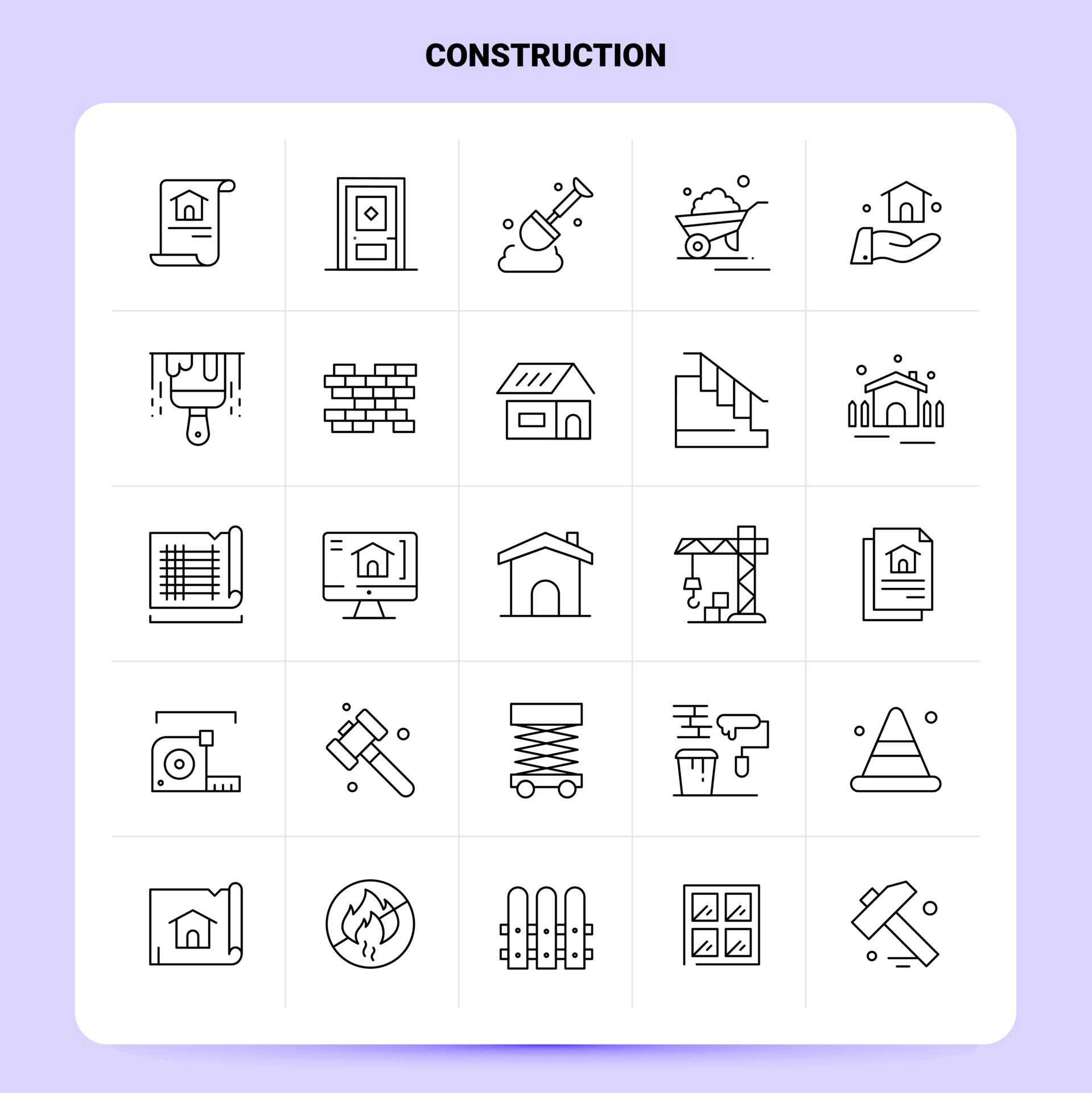 Outline 25 Construction Icon Set Vector Line Style Design Black Icons Set Linear Pictogram Pack