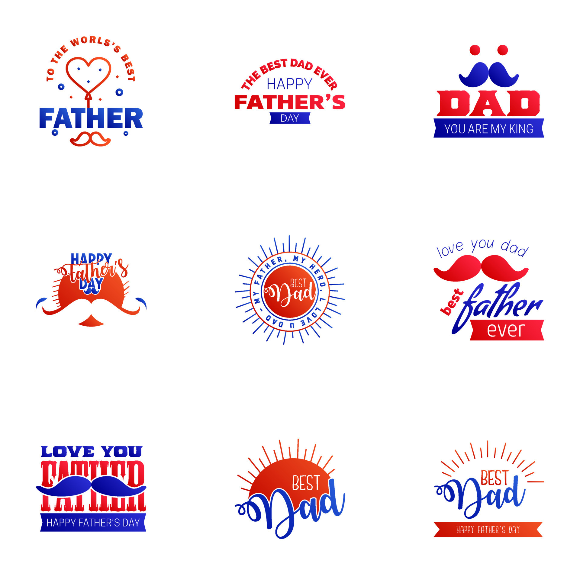 Happy Fathers Day 9 Blue And Red Holiday Hand Lettering Vector Hand Lettering Greeting
