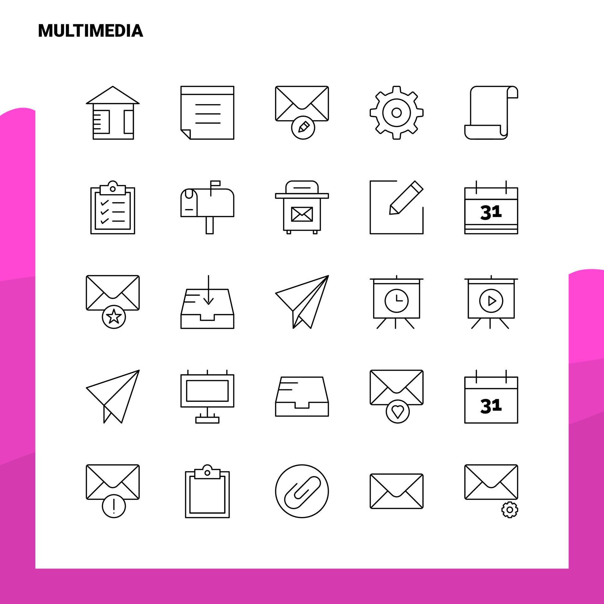 Set Of Multimedia Line Icon Set 25 Icons Vector Minimalism Style Design Black Icons Set Linear