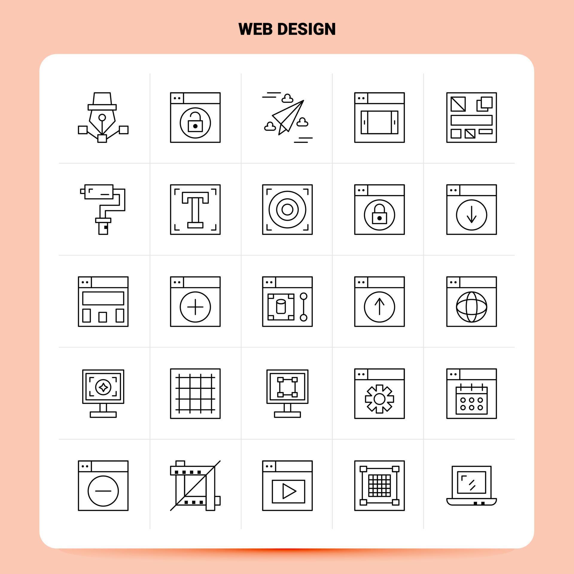 Outline 25 Web Design Icon Set Vector Line Style Design Black Icons Set