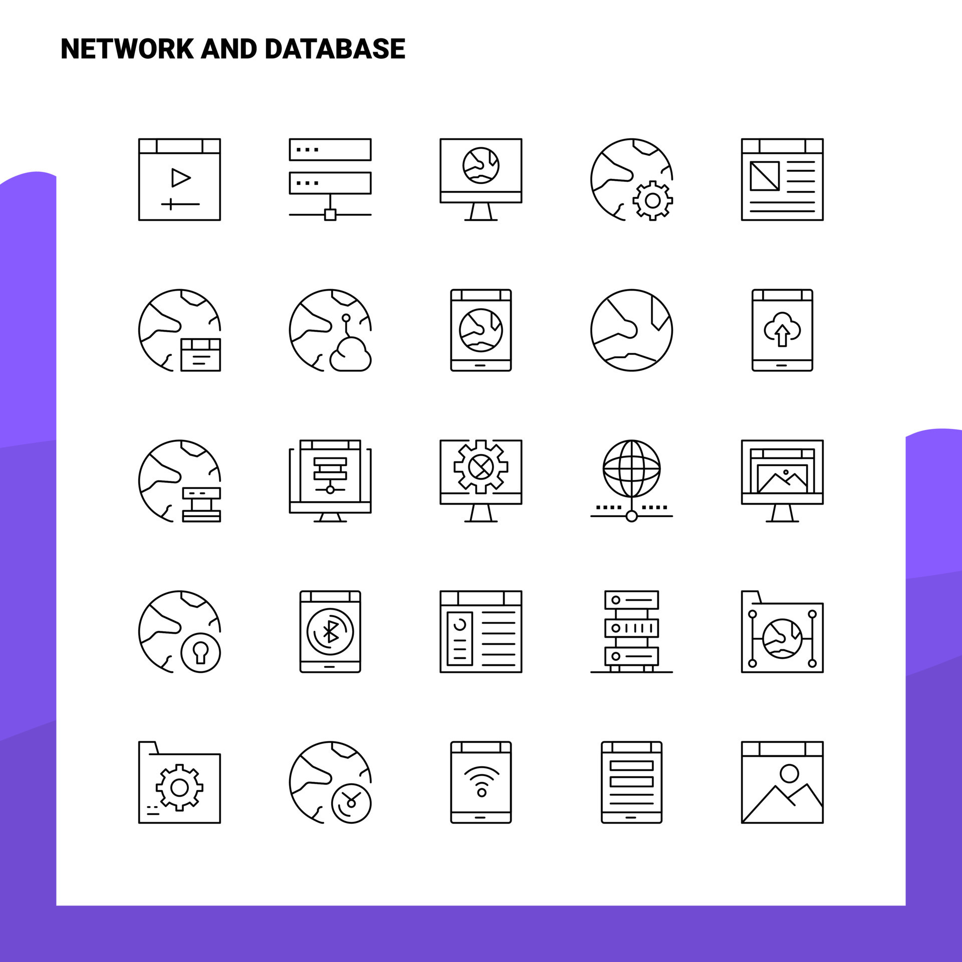 Set of Network And Database Line Icon set 25 Icons Vector Minimalism Style Design Black Icons ...