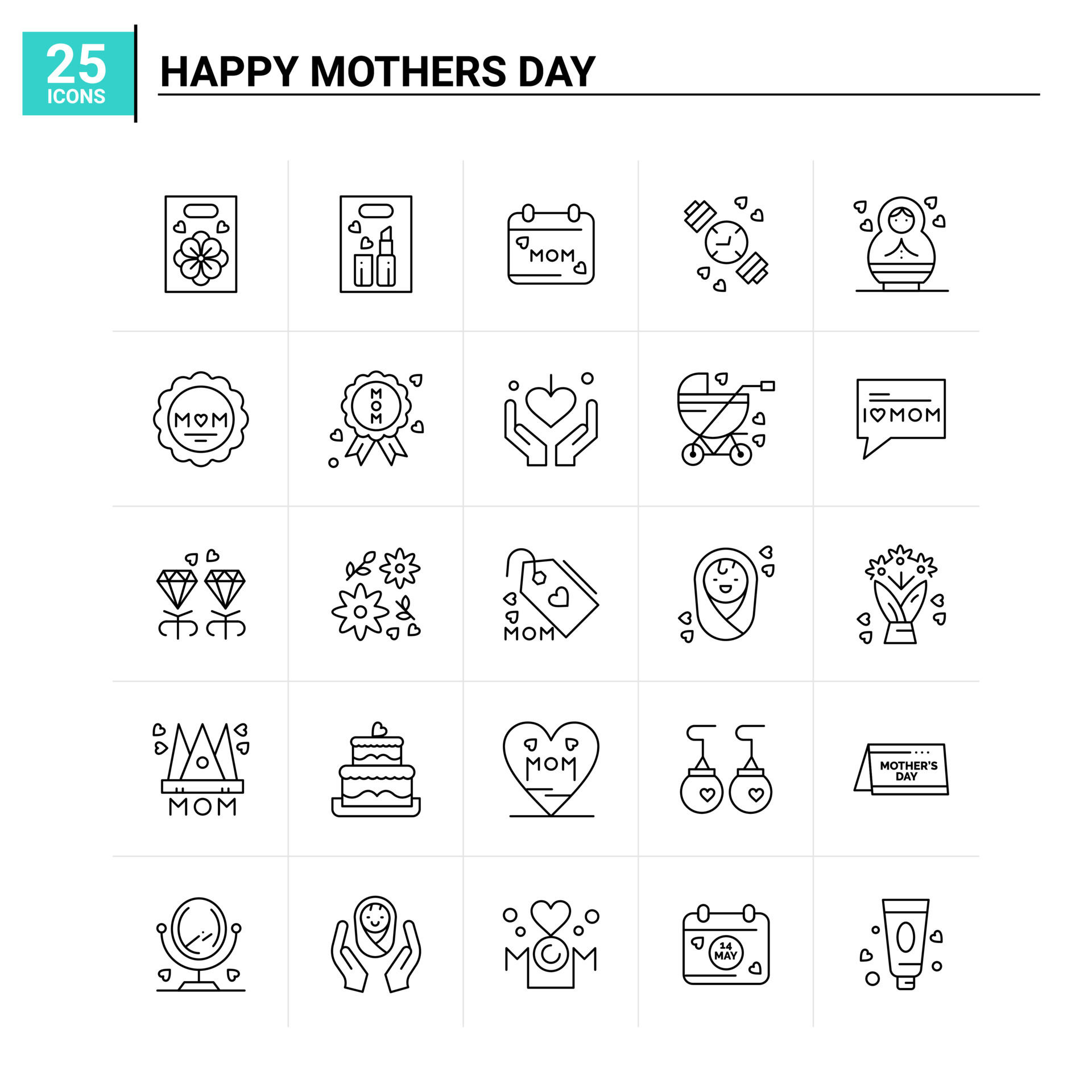 25 Happy Mothers Day Icon Set Vector Background 17961548 Vector Art At