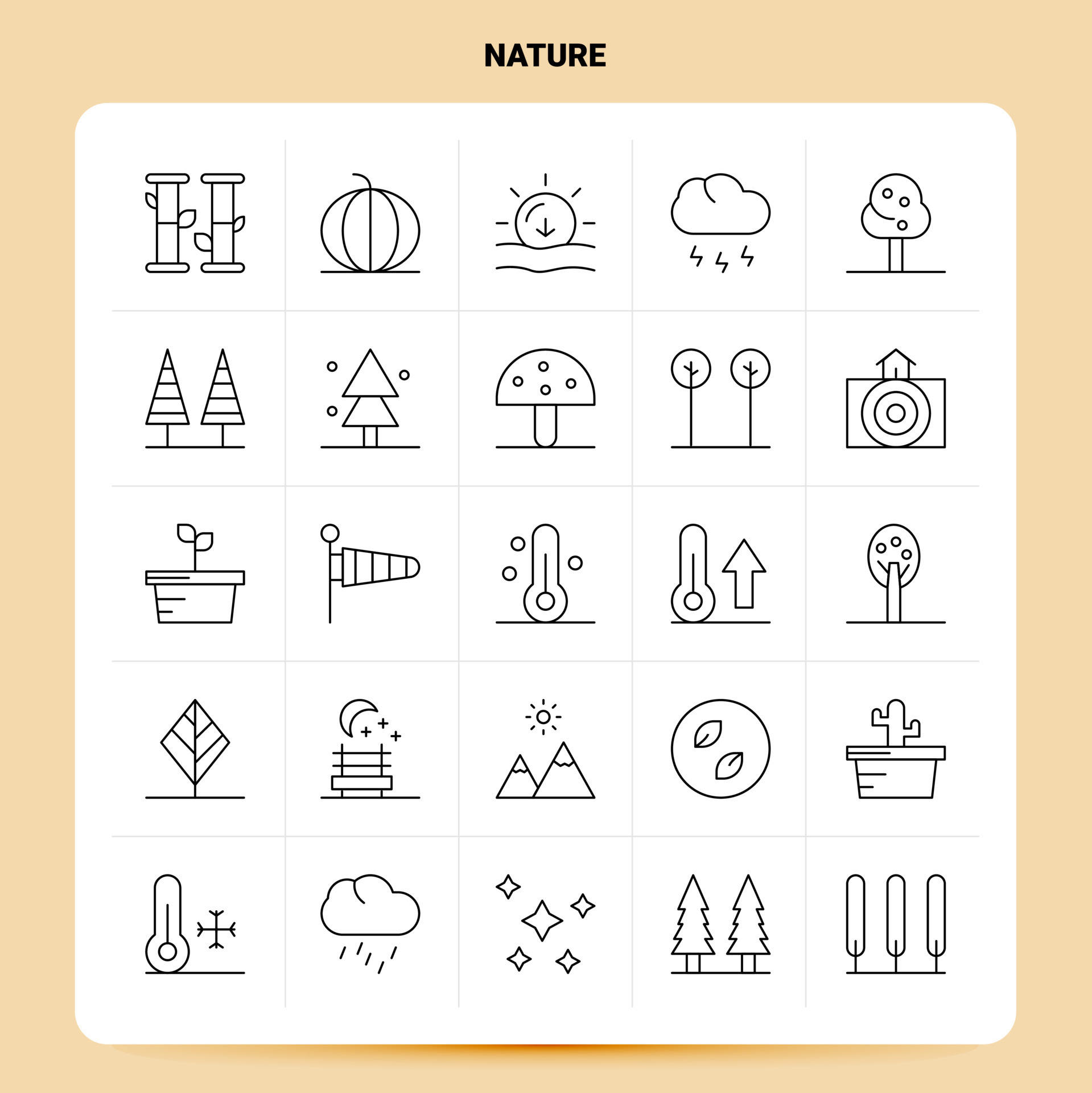 Outline 25 Nature Icon Set Vector Line Style Design Black Icons Set