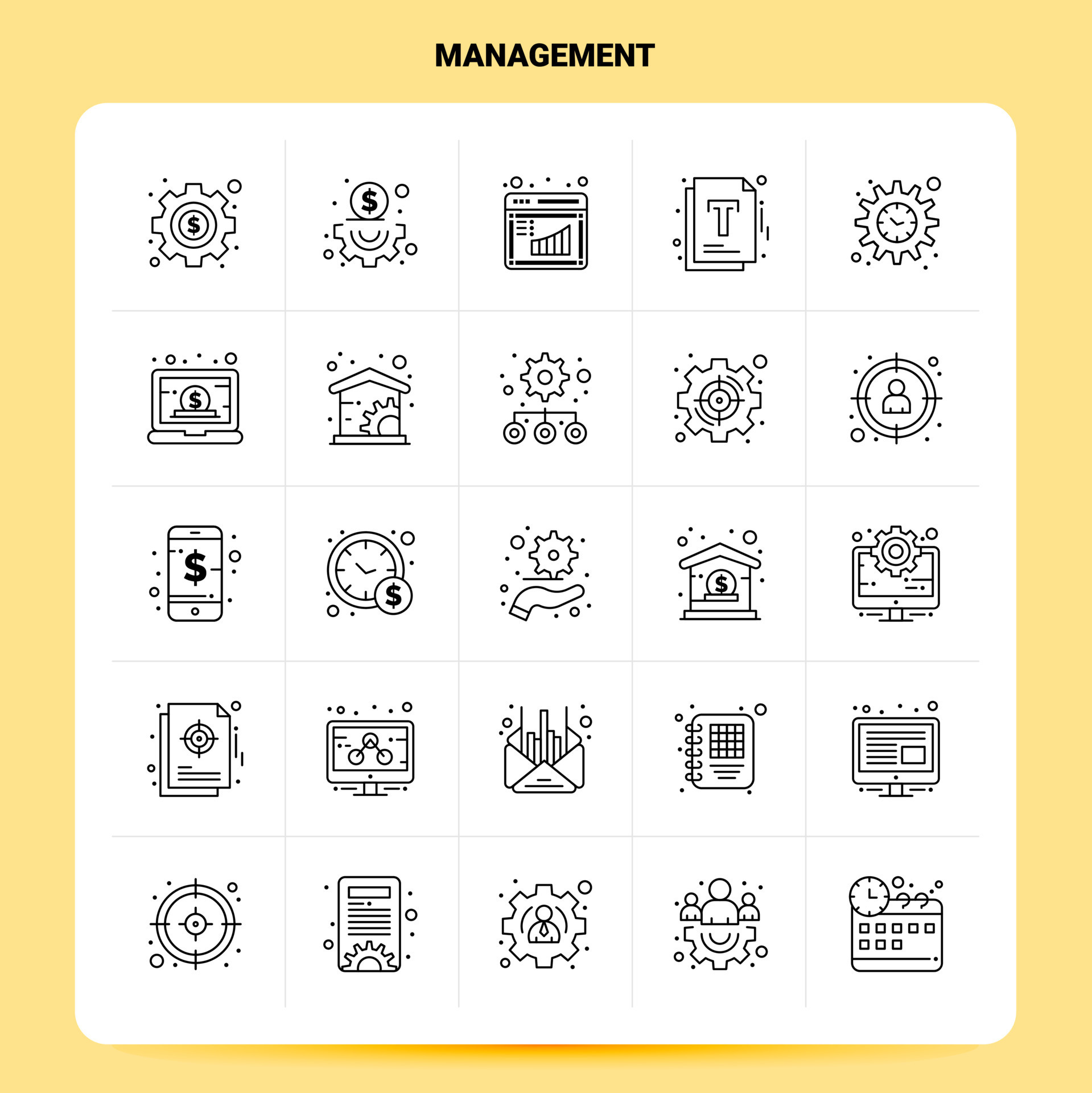 Outline 25 Management Icon Set Vector Line Style Design Black Icons Set