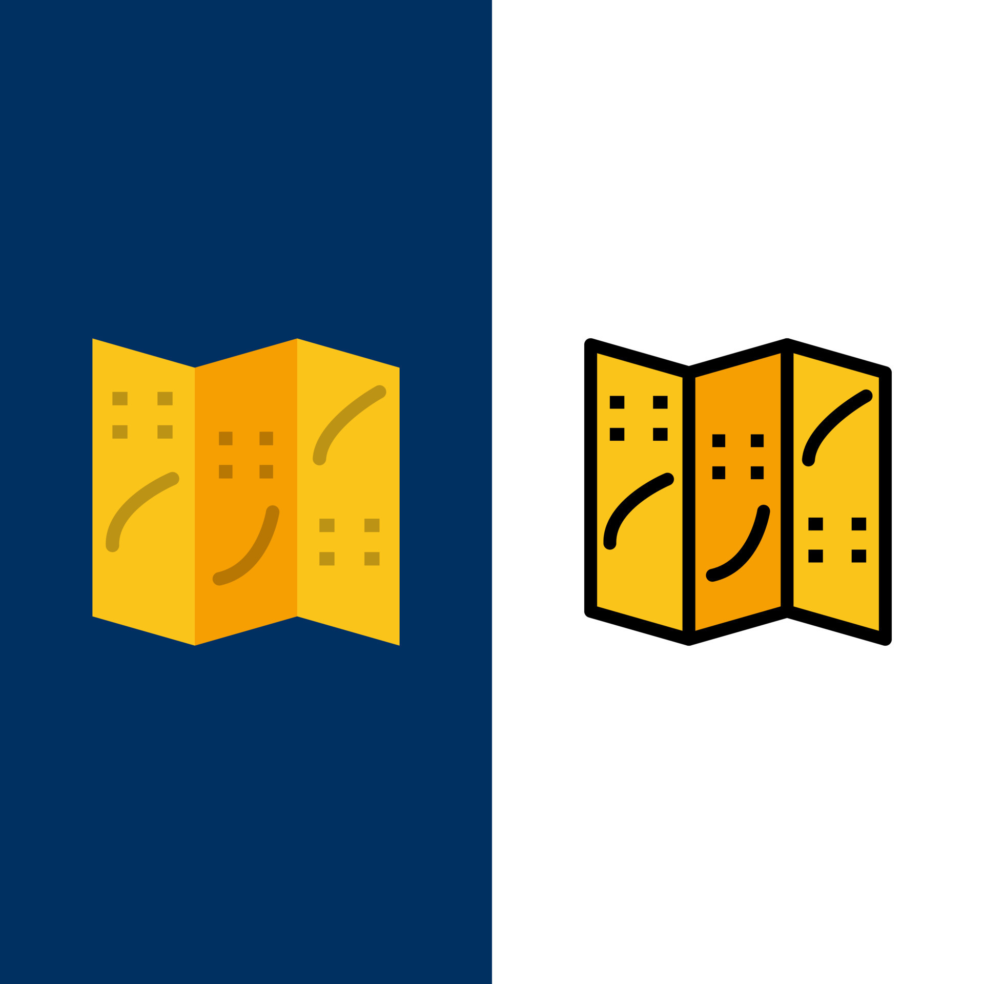 Map Navigation Location Icons Flat And Line Filled Icon Set Vector Blue