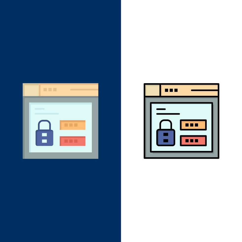 Browser Web Lock Code Icons Flat And Line Filled Icon Set Vector Blue