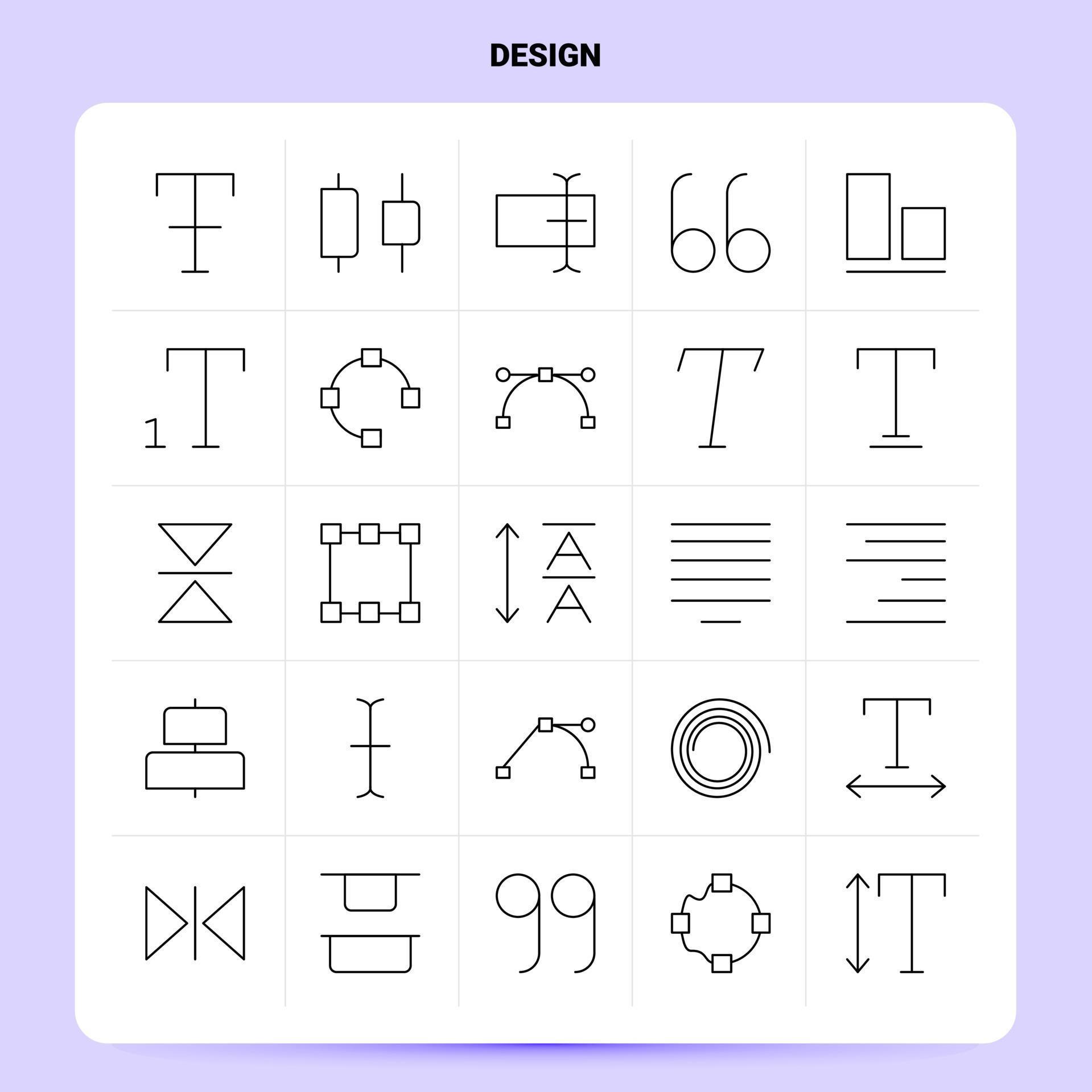 Outline 25 Design Icon Set Vector Line Style Design Black Icons Set Linear Pictogram Pack Web