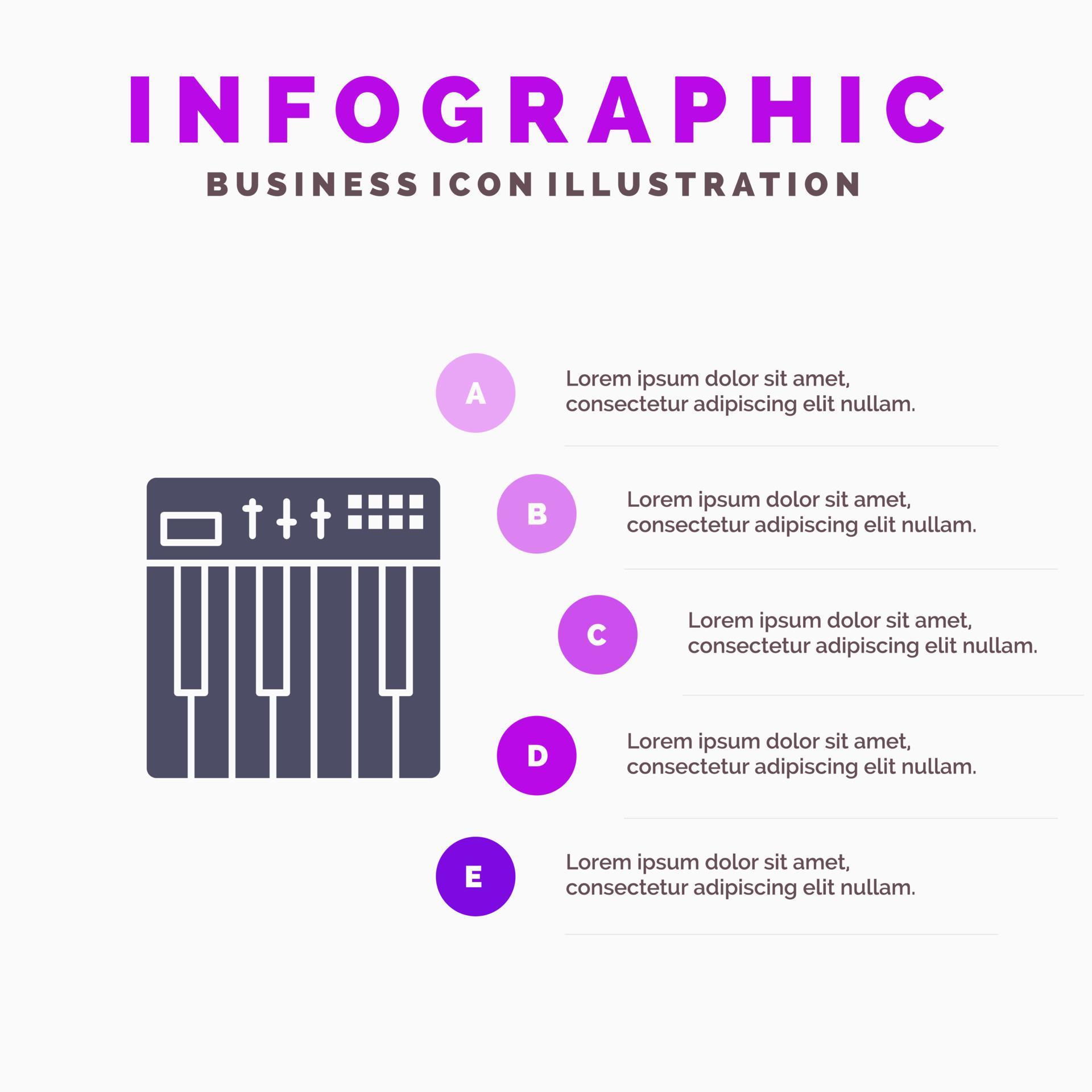 Controller Hardware Keyboard Midi Music Solid Icon Infographics 5 Steps Presentation Background