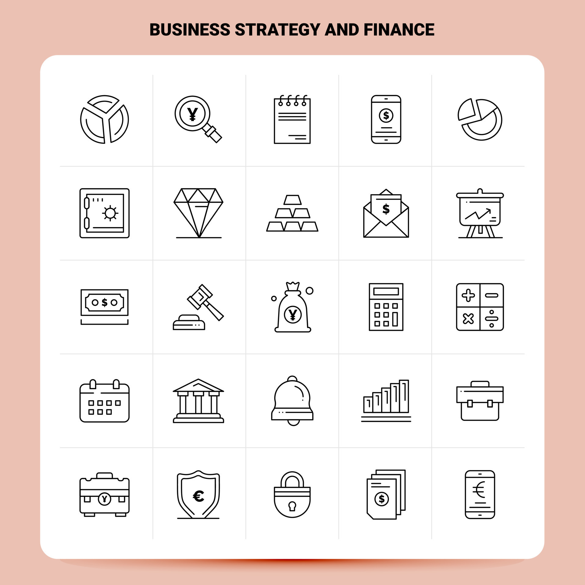 Outline 25 Business Strategy And Finance Icon Set Vector Line Style Design Black Icons Set