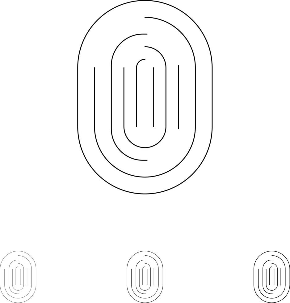 Fingerprint Identity Recognition Scan Scanner Scanning Bold And Thin Black Line Icon Set