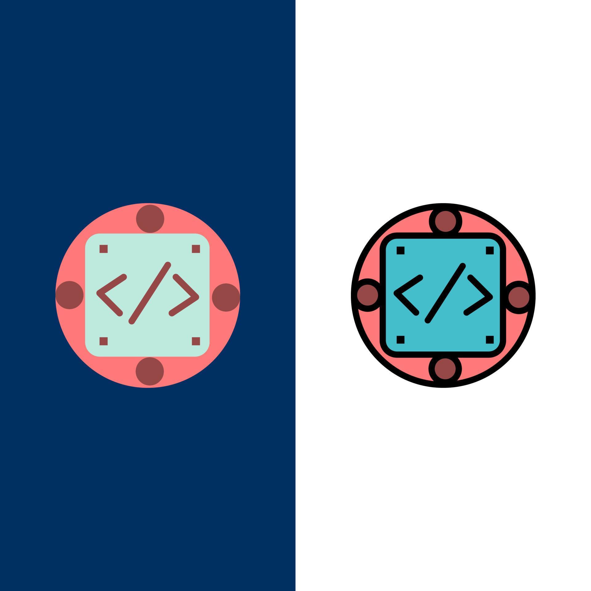 Code Custom Implementation Management Product Icons Flat And Line Filled Icon Set Vector Blue